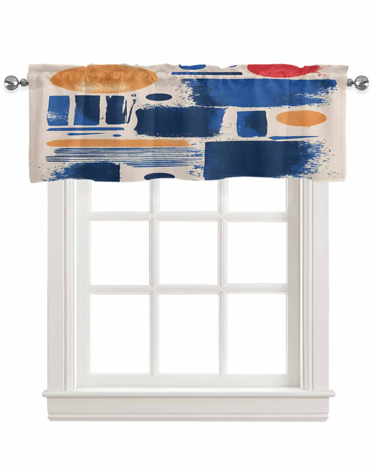 Orange Blue Abstract Art Kitchen Valances for Windows Farmhouse Linen ...