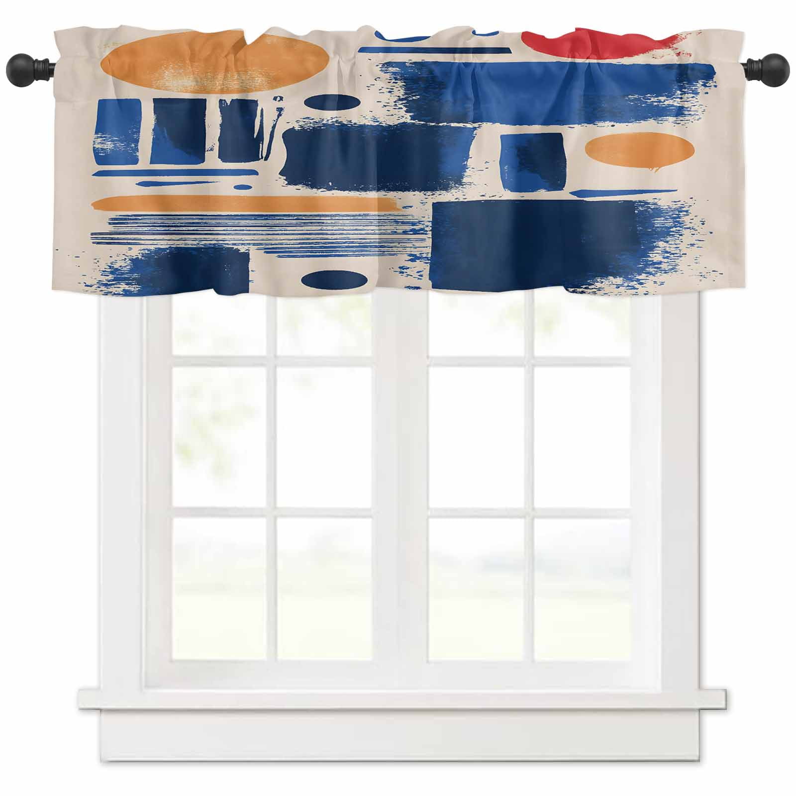 Orange Blue Abstract Art Valances for Windows Farmhouse Kitchen ...