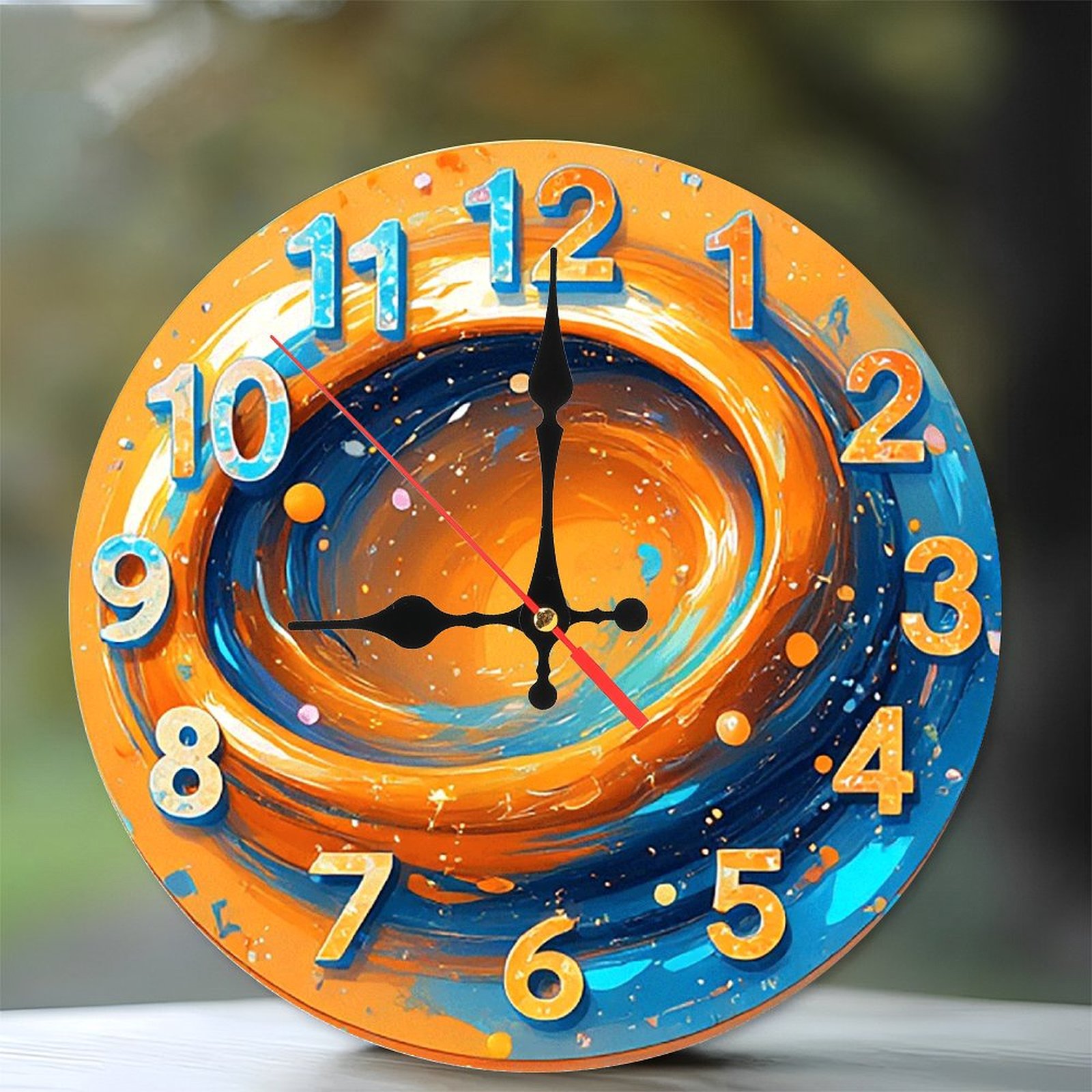 Orange Blue Abstract Starry Wall Clock 10-Inch Silent Wooden Wall Clock ...