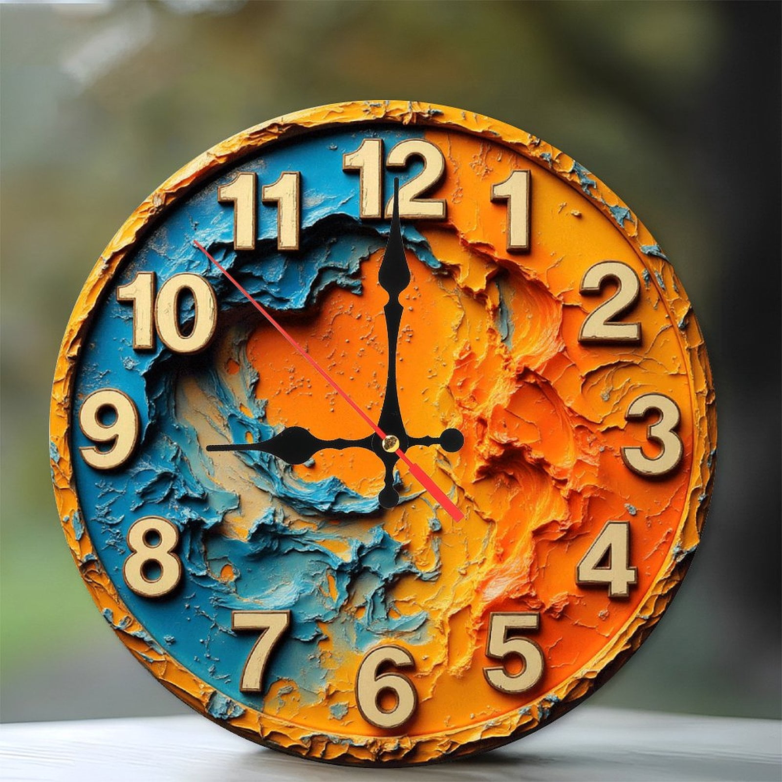 Orange Blue Abstract Wall Clock 10-Inch Silent Wooden Wall Clock ...