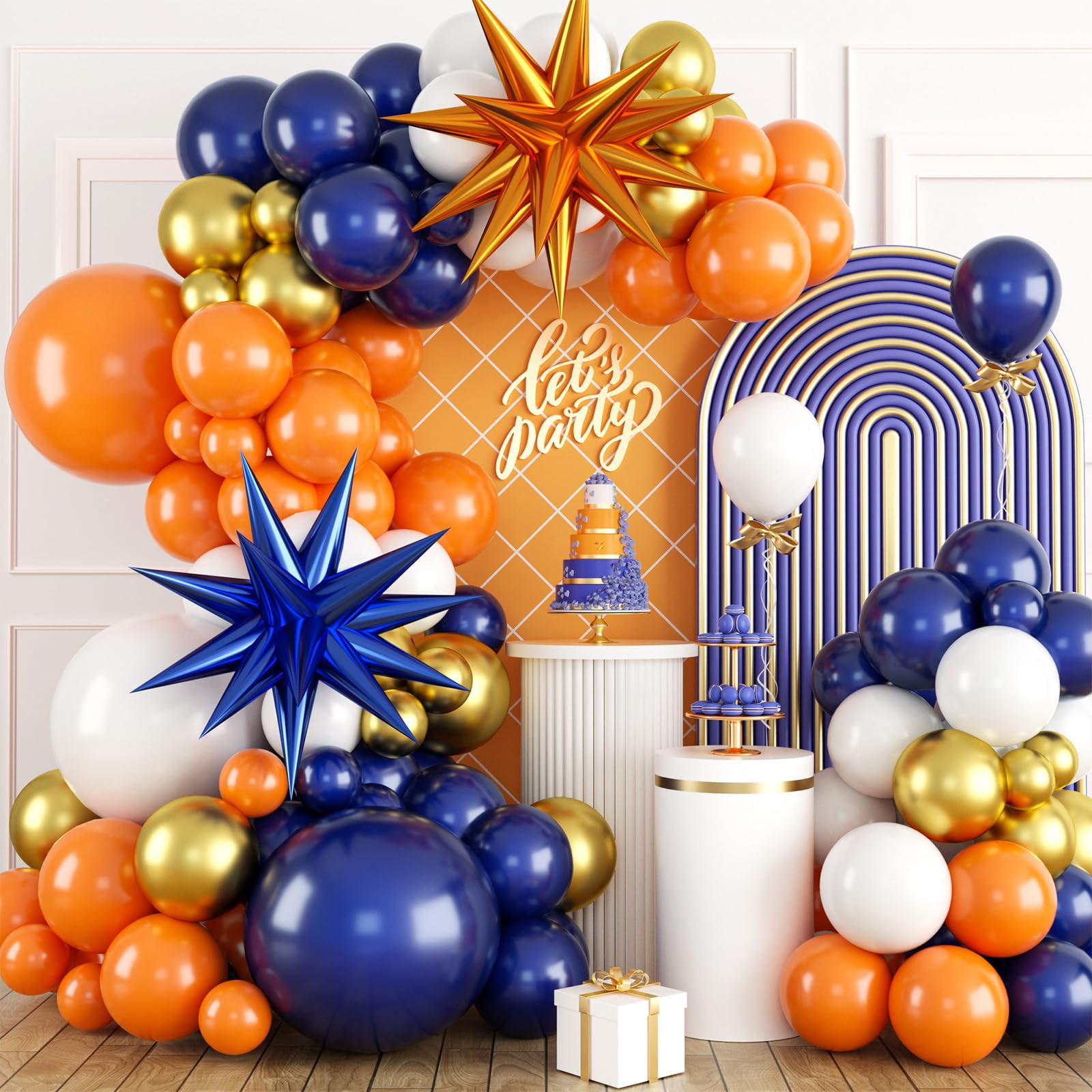 Orange and Blue Balloon Arch Kit, 120 Pcs Navy Royal Dark Blue Gold ...
