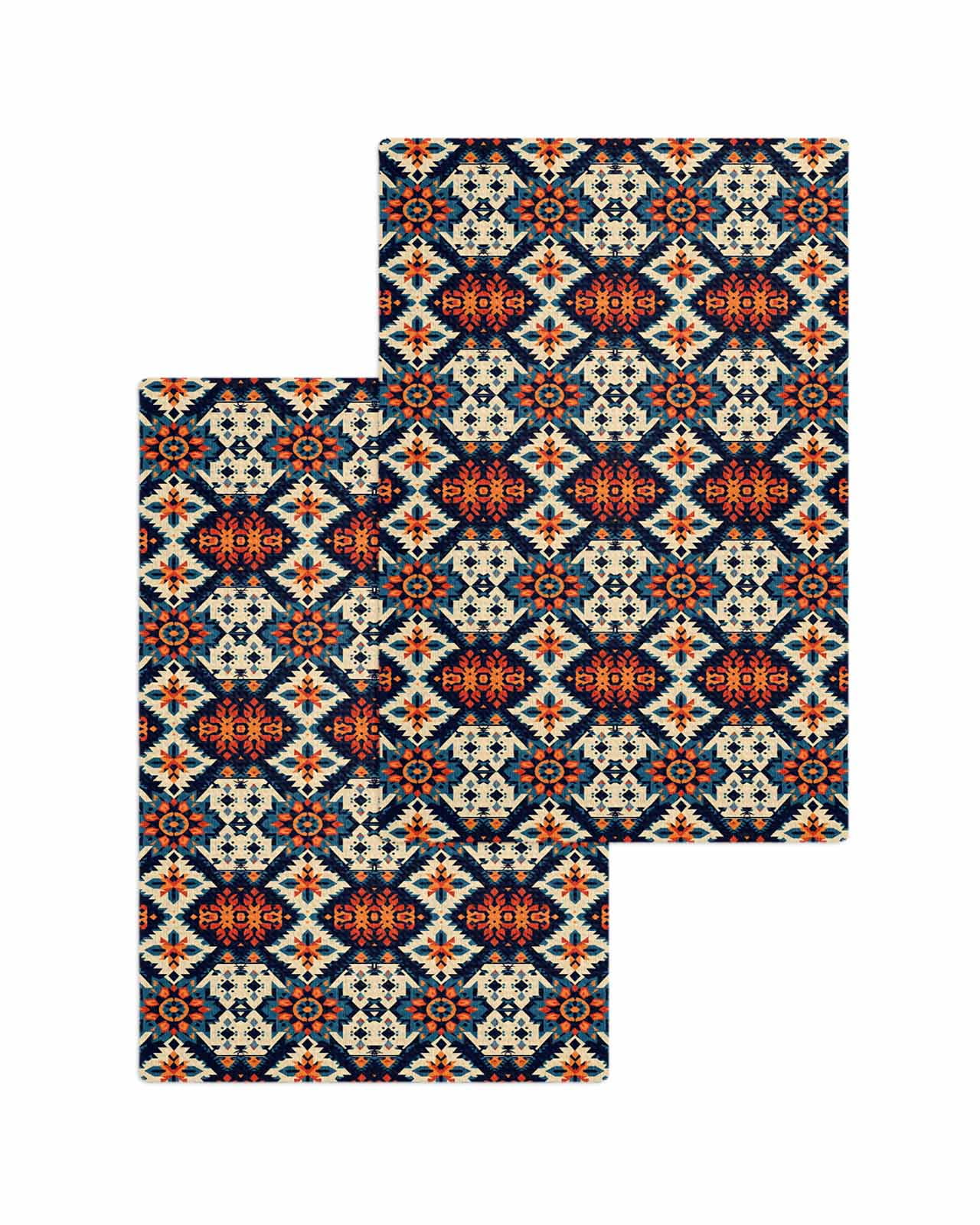 Orange Blue Boho Kitchen Dish Towels for Drying Dishes Set of 2, Colorful Abstract Ethnic ...