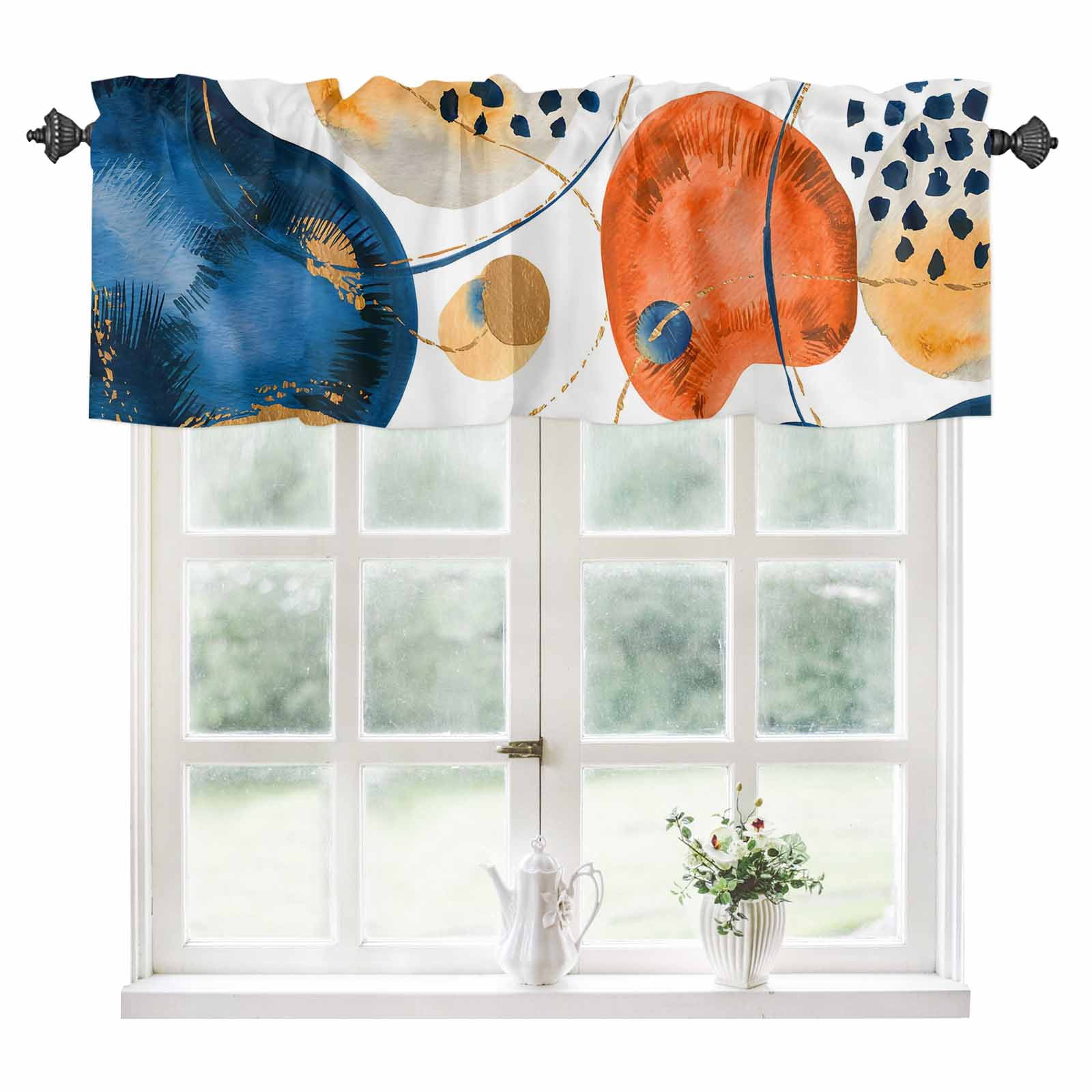Orange Blue Boho Kitchen Valances for Windows 42x12 Inch Kitchen ...