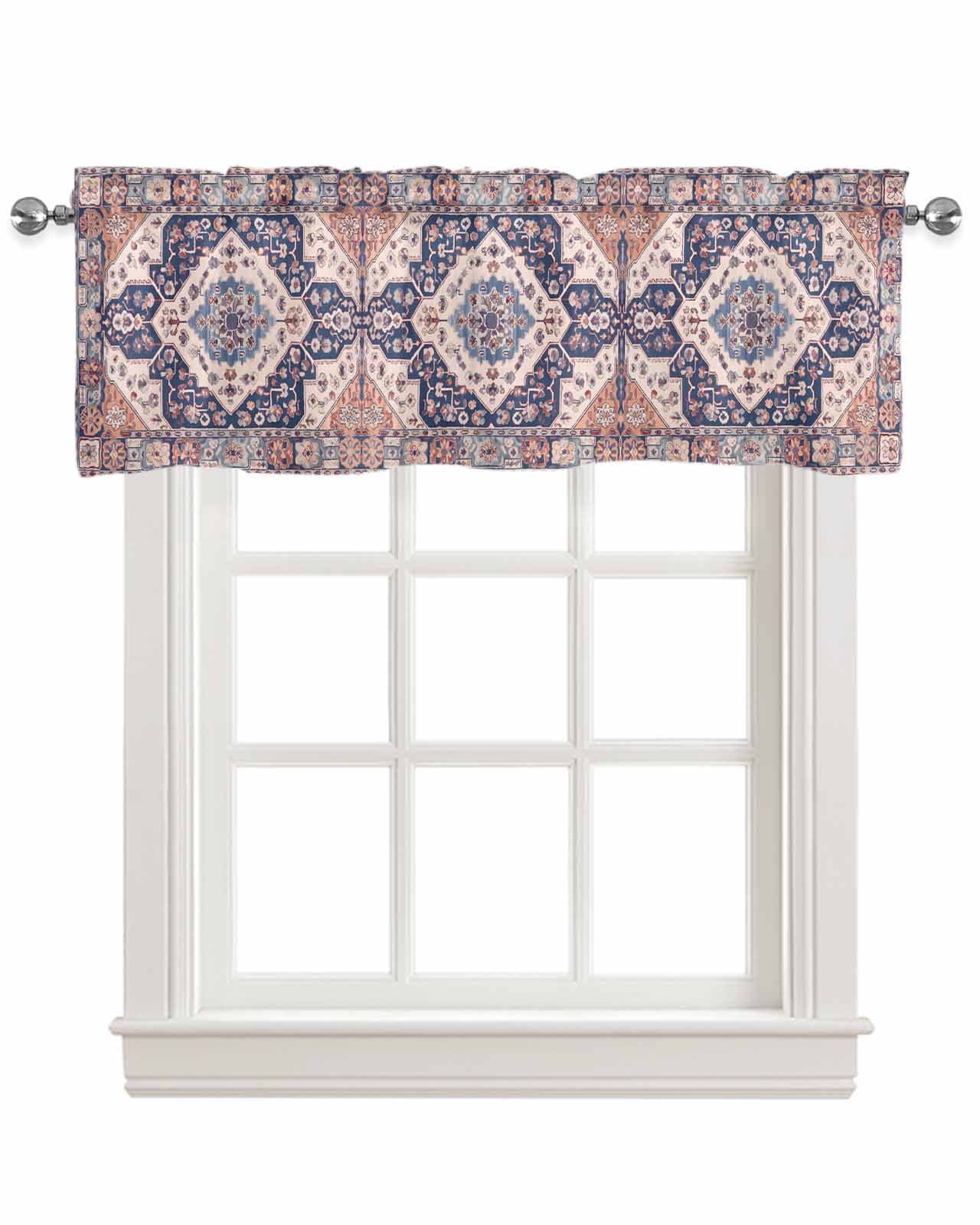 Orange Blue Boho Kitchen Valances for Windows Farmhouse Linen Window ...