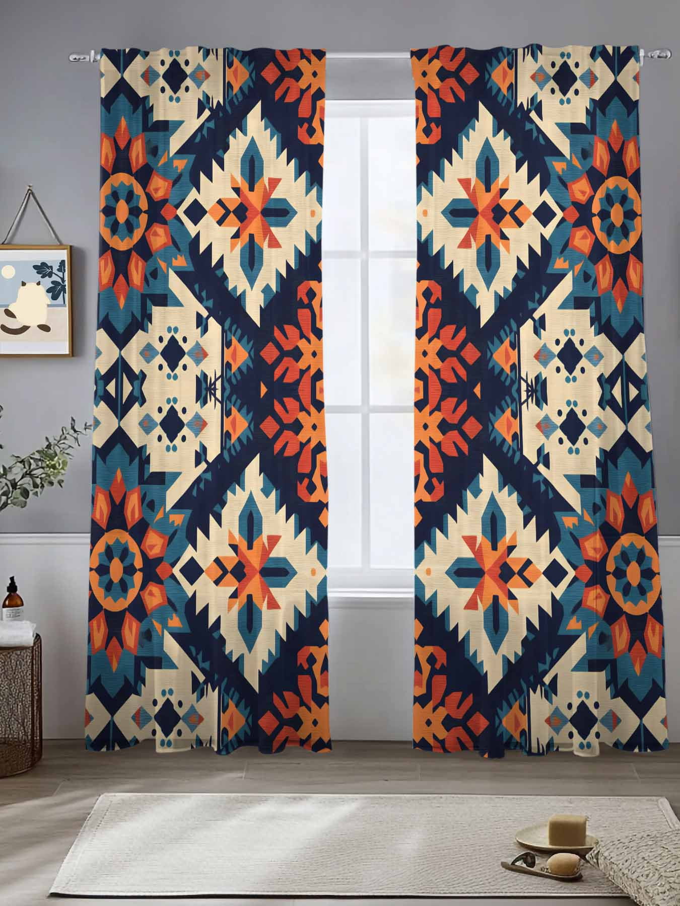 Orange Blue Boho Sheer Curtains for Living Room Bedroom Colorful ...