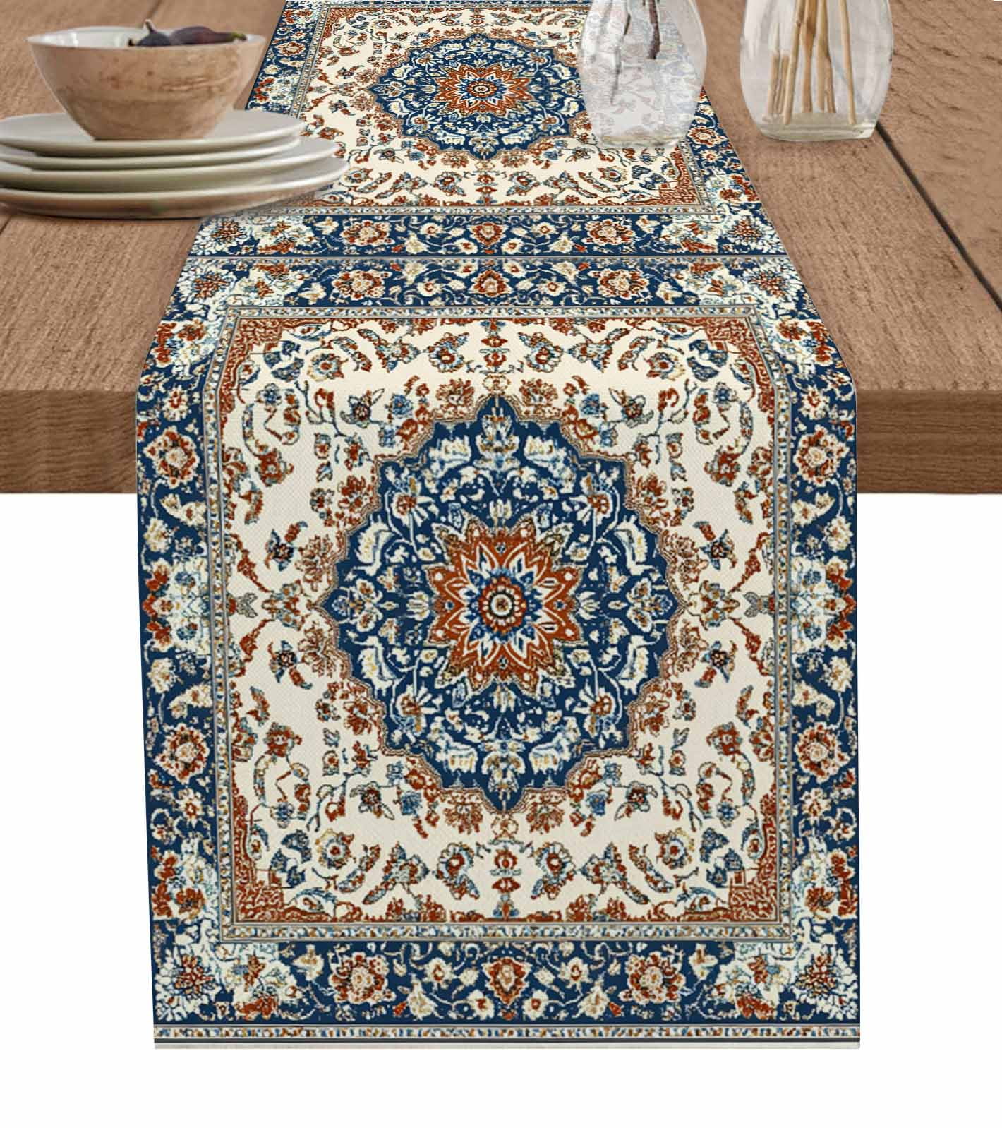 Orange Blue Boho Southwestern Burlap Cotton Table Runner 13x72 Inches ...