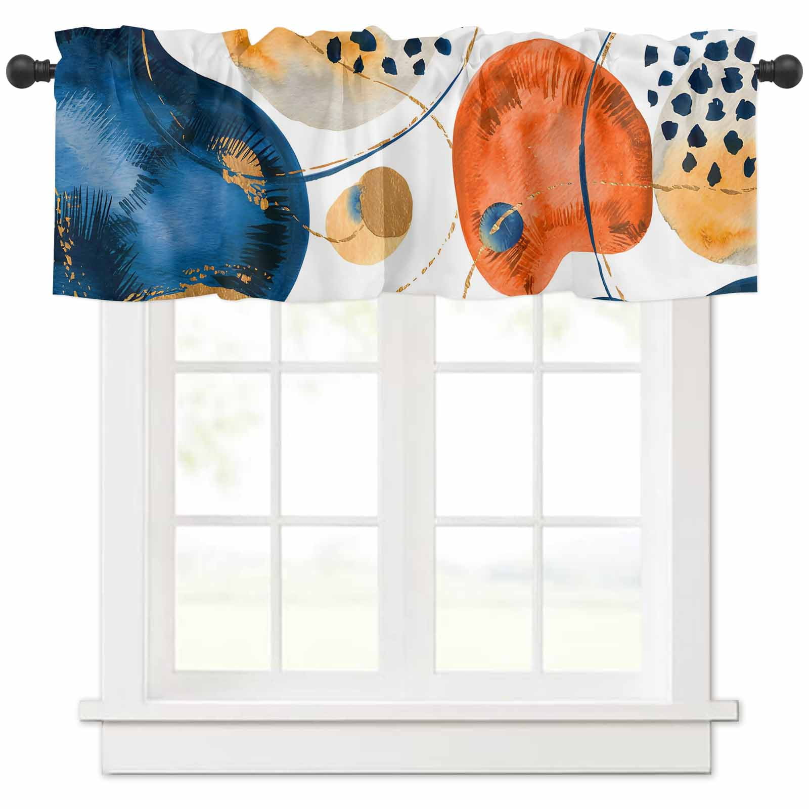 Orange Blue Boho Valances for Windows Farmhouse Kitchen Curtains ...