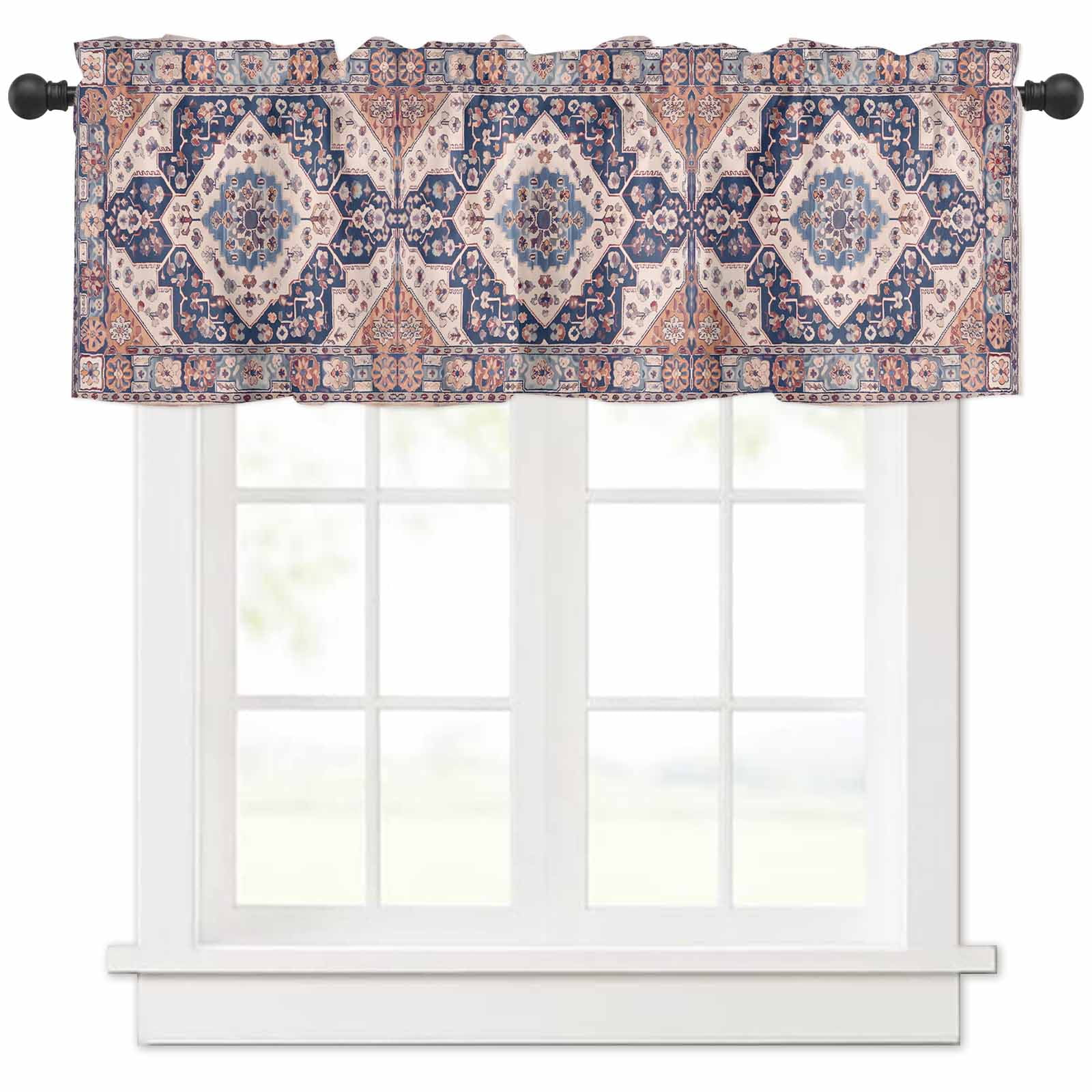 Orange Blue Boho Valances for Windows Farmhouse Kitchen Curtains ...