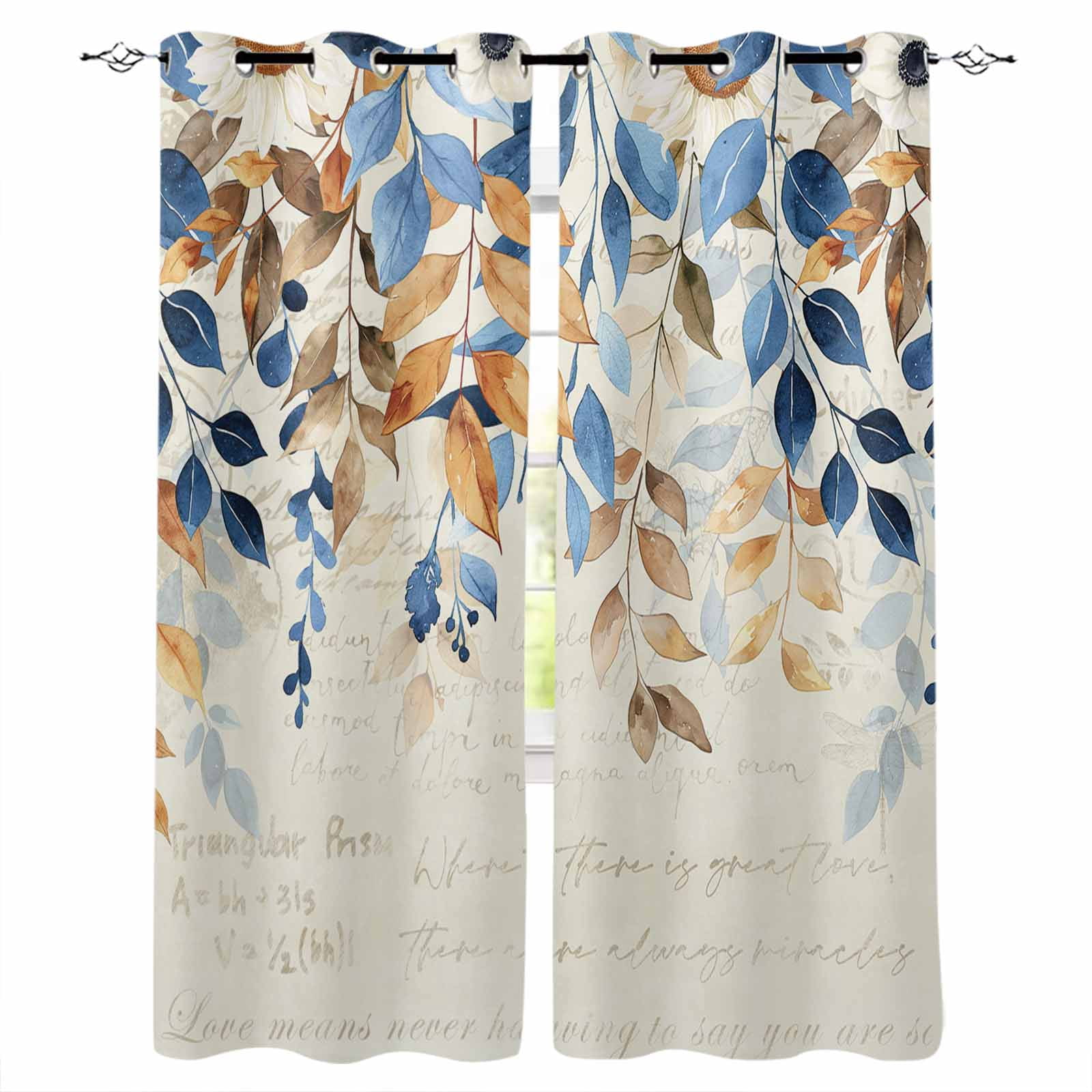 Orange Blue Botanical Blackout Curtains 45 Inches Long for Bedroom ...