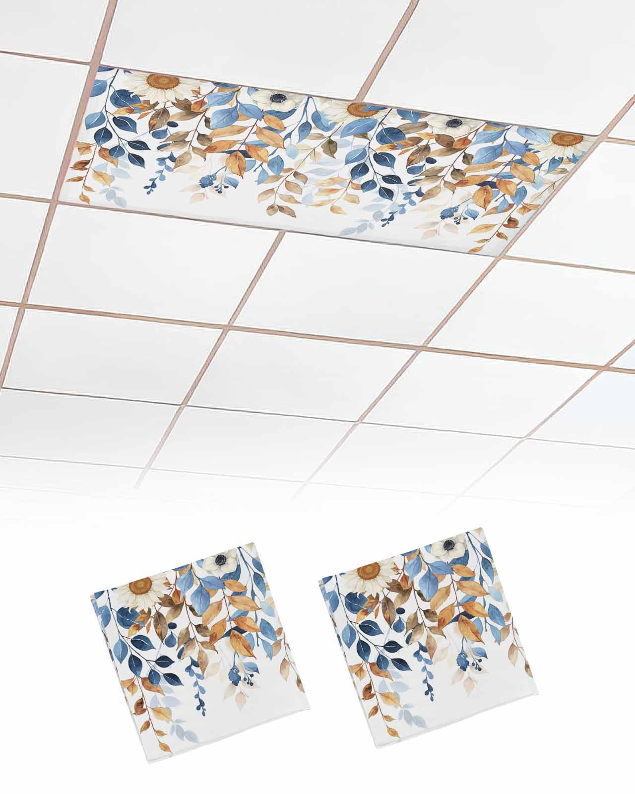 Orange Blue Botanical Fluorescent Light Covers for Ceiling Lights 4x2 ...