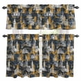 Orange Blue City Kitchen Curtains Set for Windows, Modern Abstract ...