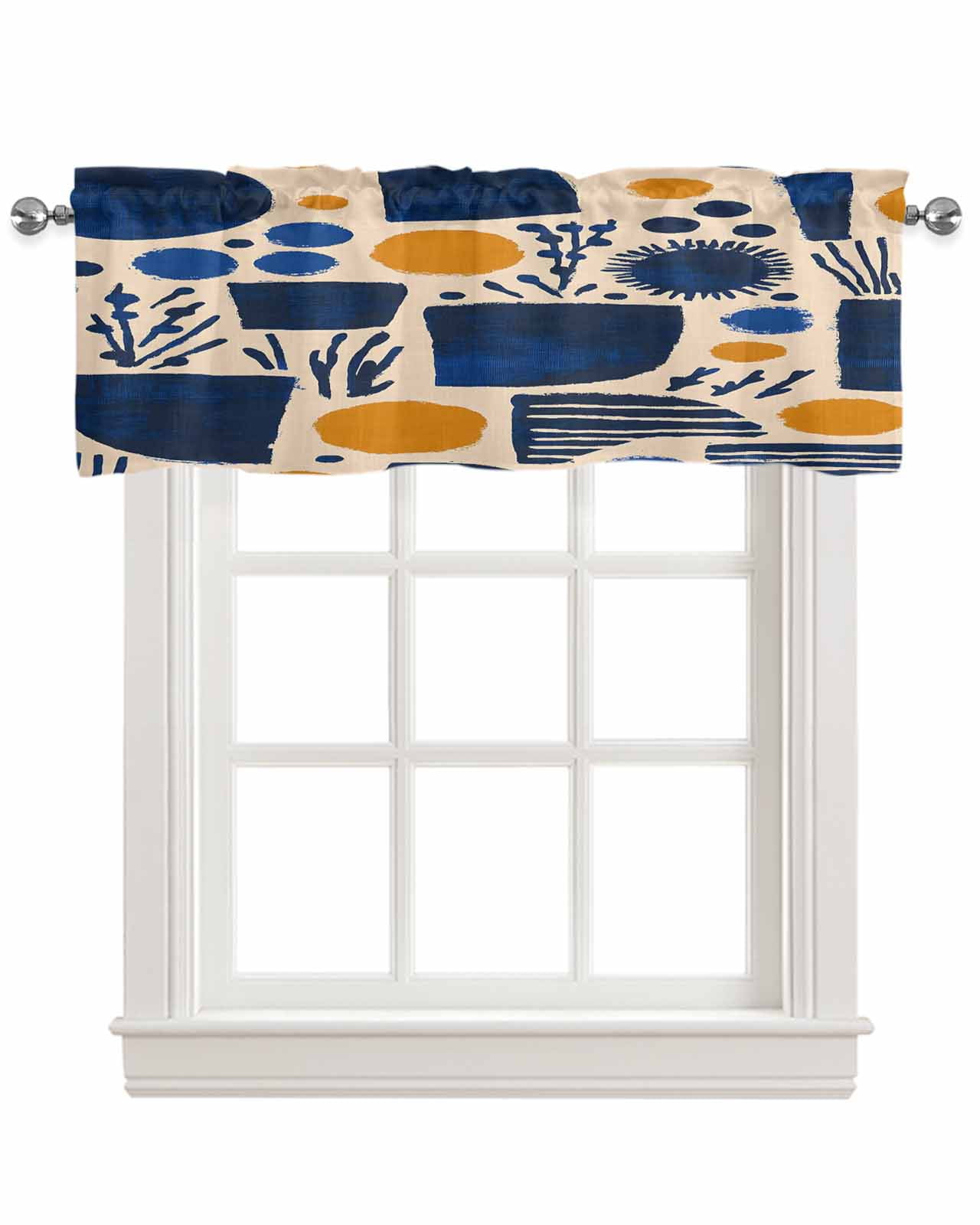Orange Blue Color Block Kitchen Valances for Windows Farmhouse Linen ...