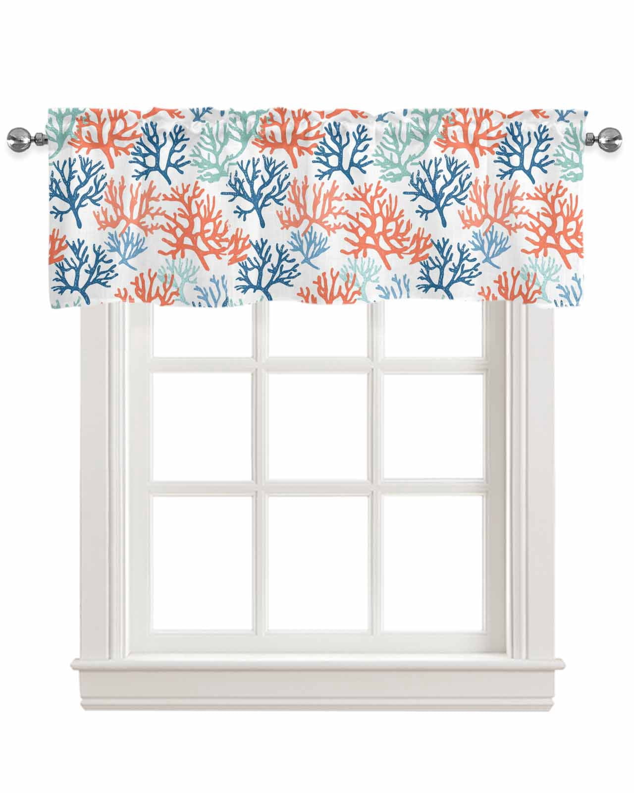 Orange Blue Coral Kitchen Valances for Windows Farmhouse Linen Window ...