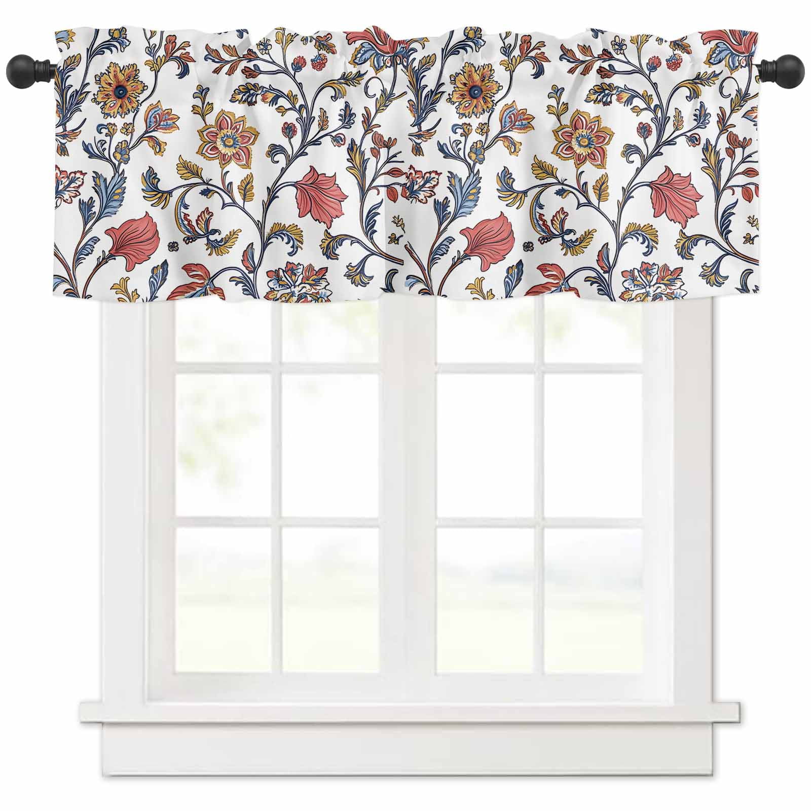 Orange Blue Coral Valances for Windows Farmhouse Kitchen Curtains ...