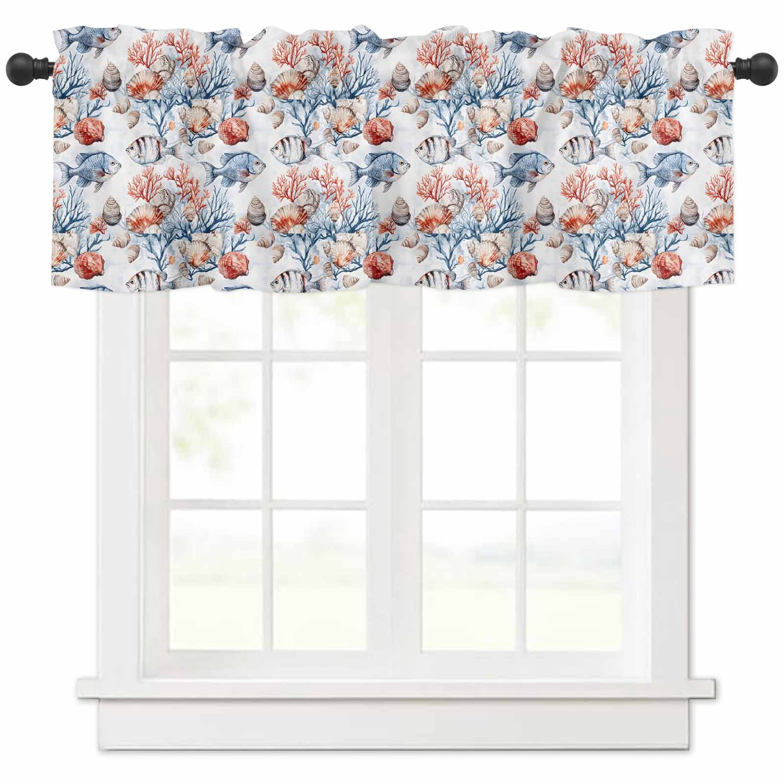 Orange Blue Coral Valances for Windows Farmhouse Kitchen Curtains ...