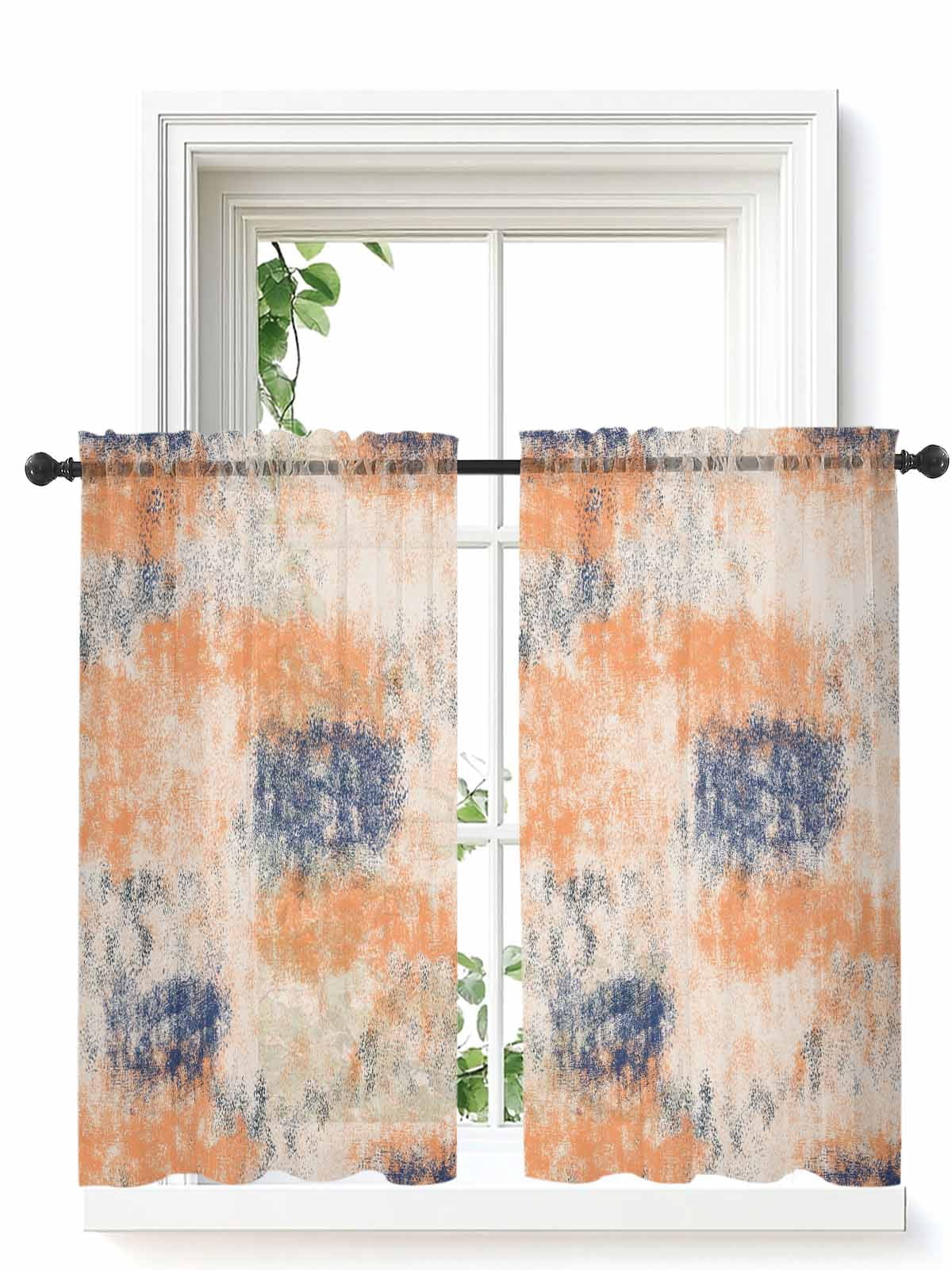 Orange Blue Curtains 54 Inch Length, Sheer Curtains for Bedroom Living ...