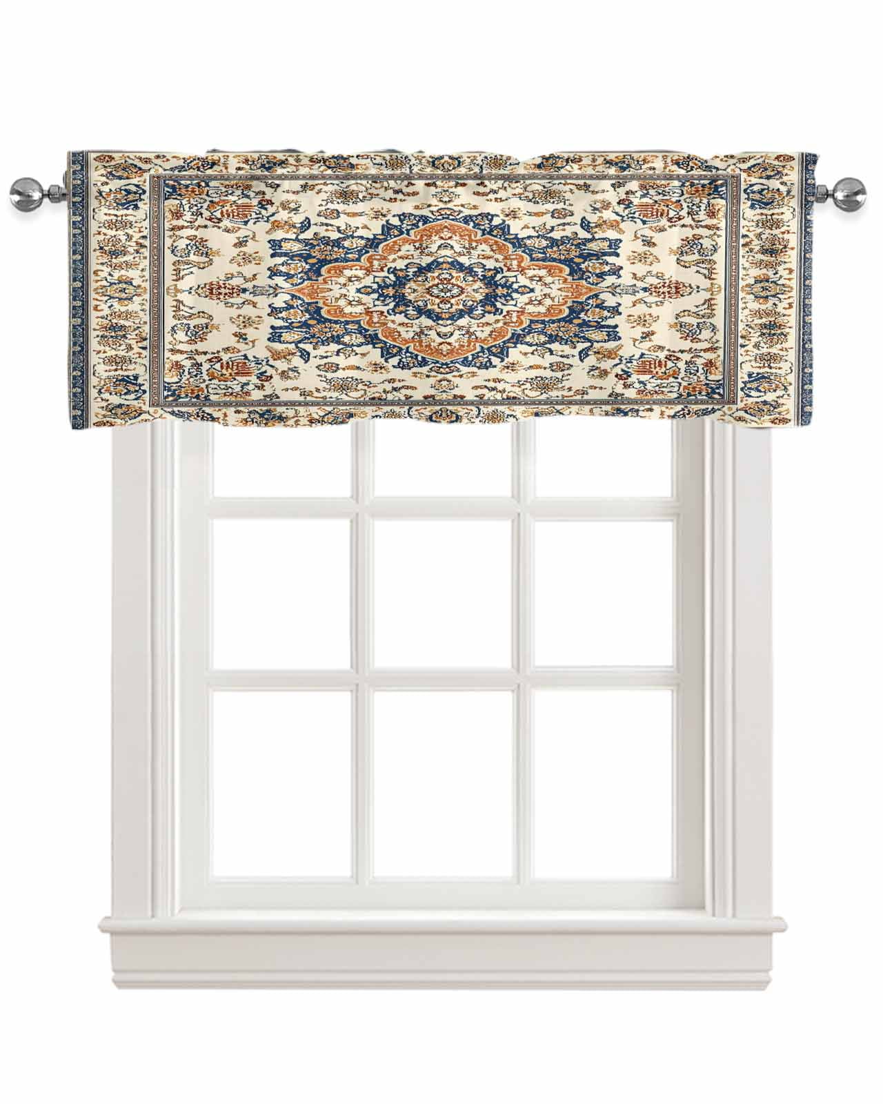 Orange Blue Ethnic Rustic Kitchen Valances for Windows Farmhouse Linen ...