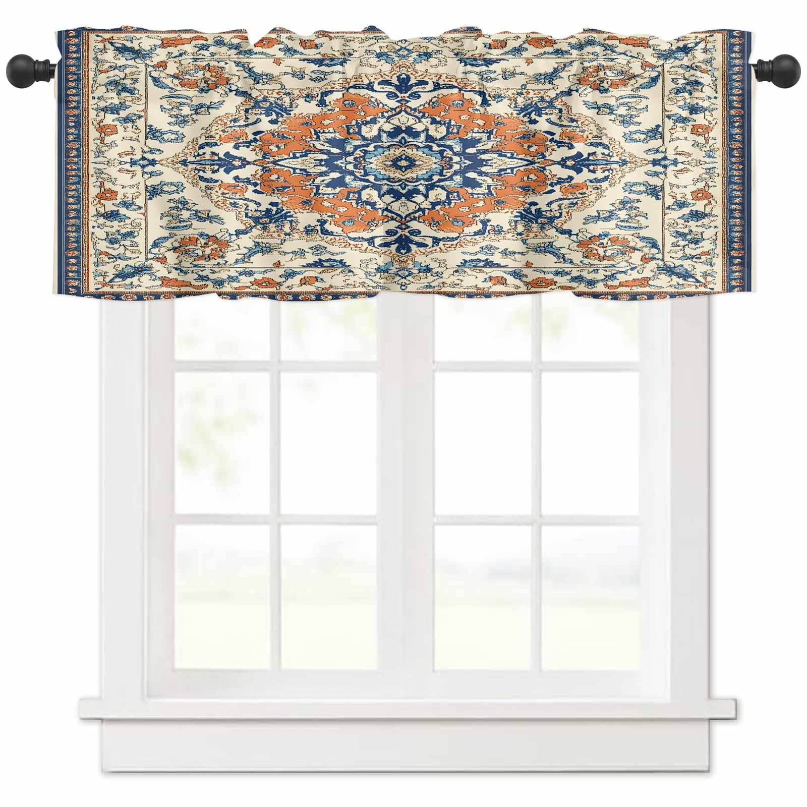 Orange Blue Ethnic Rustic Valances for Windows Farmhouse Kitchen ...