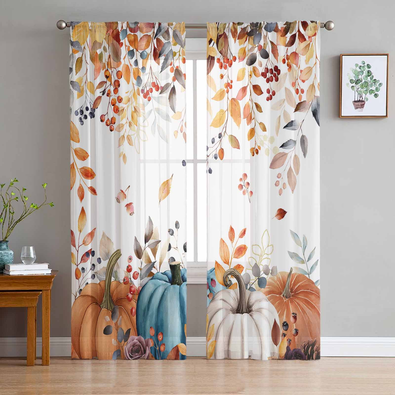 Orange Blue Fall Sheer Curtains 108 Inch Length 2 Panels Set for Living ...