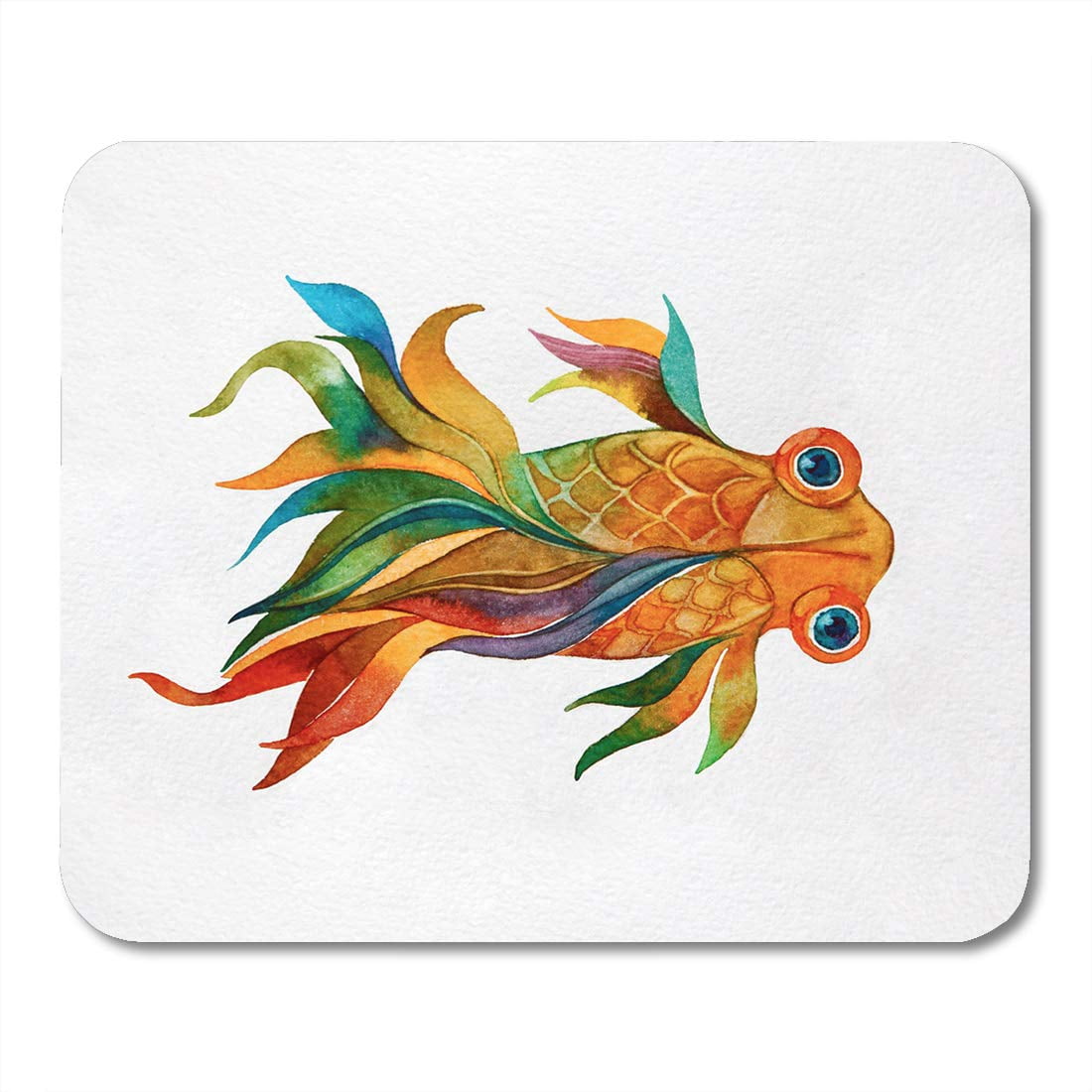 Orange Blue Fish Goldfish Watercolor on White Colorful Painting ...