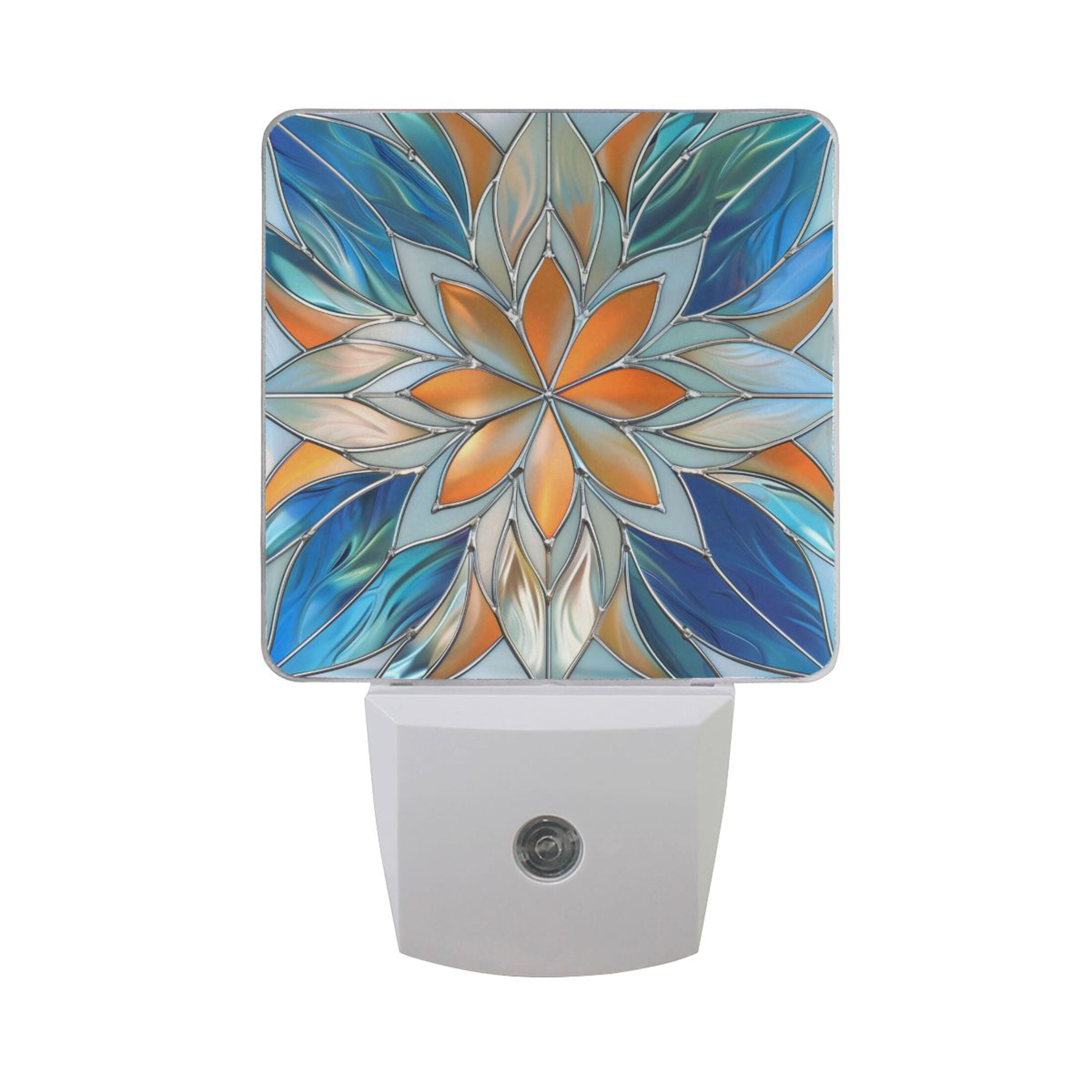 Orange Blue Floral Stained Glass Night Light 2 Pack LED Nightlight Plug ...