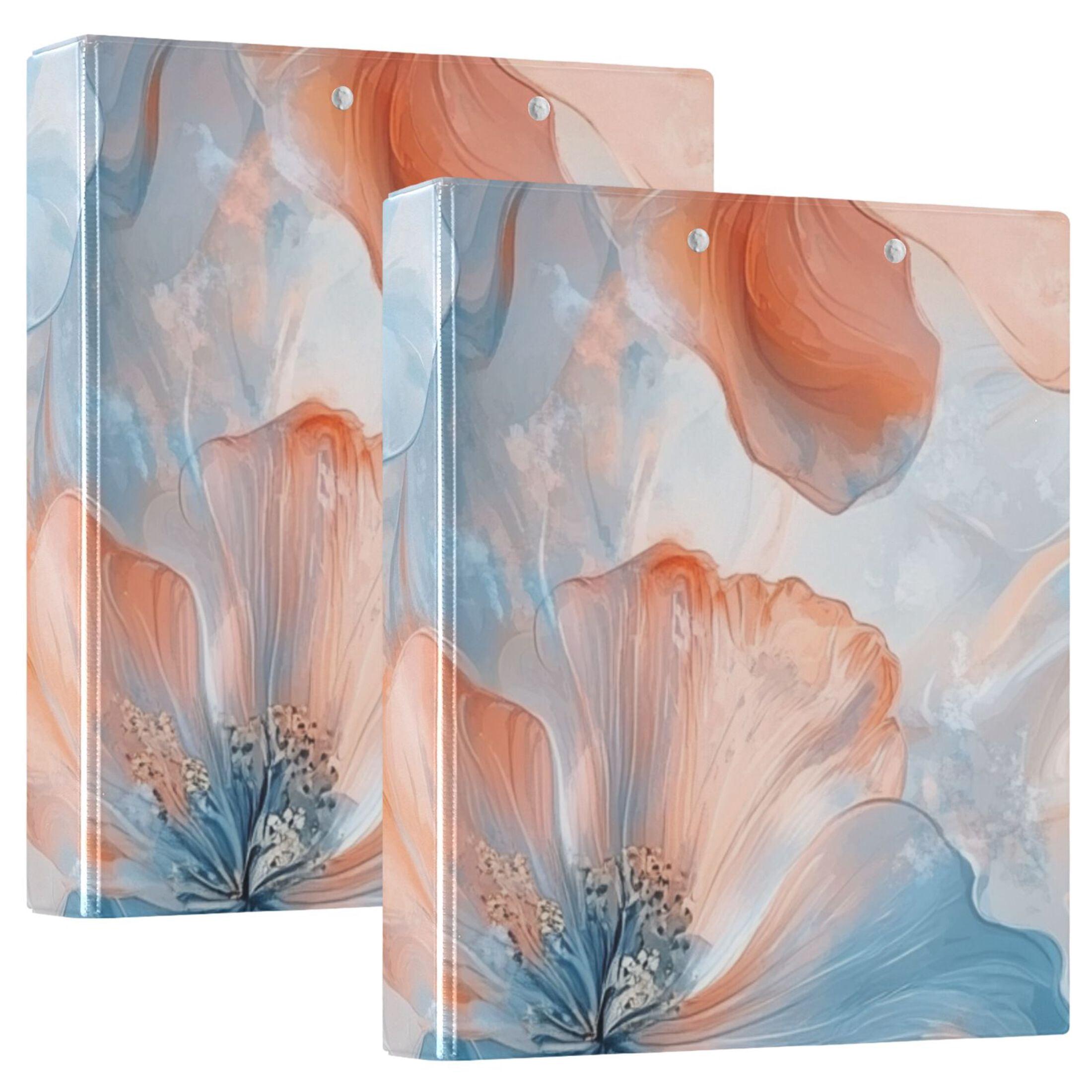 Orange Blue Flowers 3 Ring Binders 1.5 inch Hardcover File Folders with ...