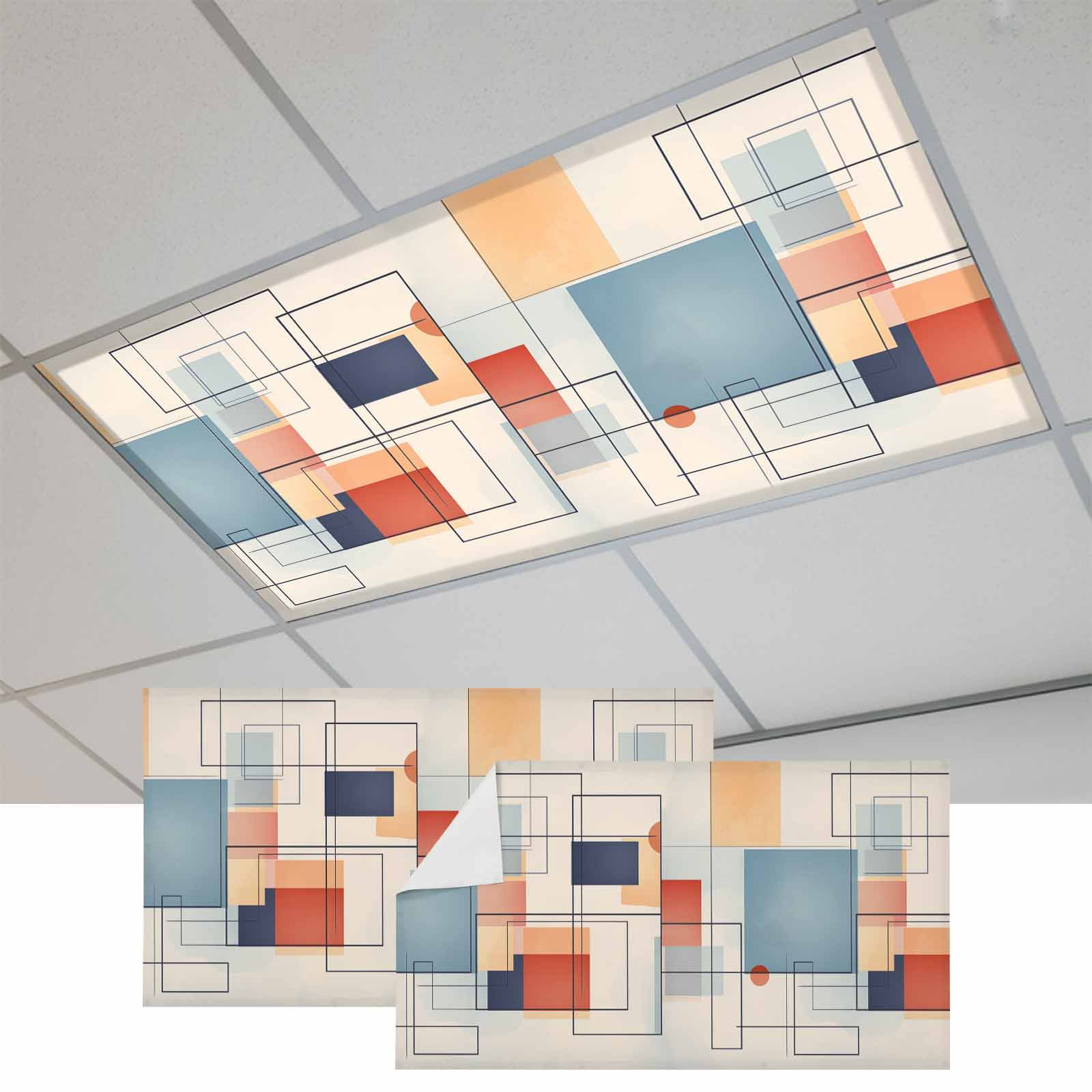 Orange Blue Geometric Magnetic Fluorescent Light Covers for Ceiling ...