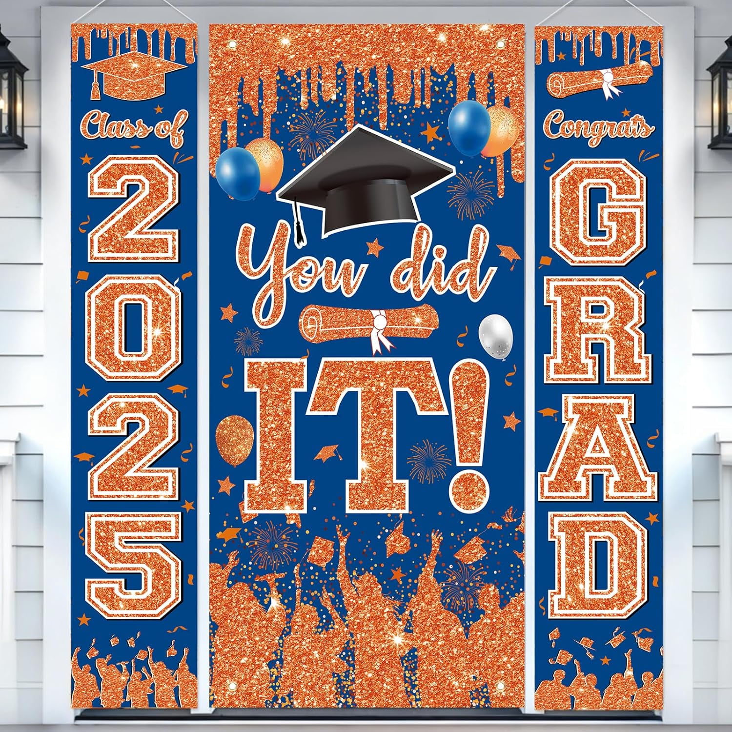 Orange Blue Graduation Door Decorations Banner Class of 2025 Congrats ...