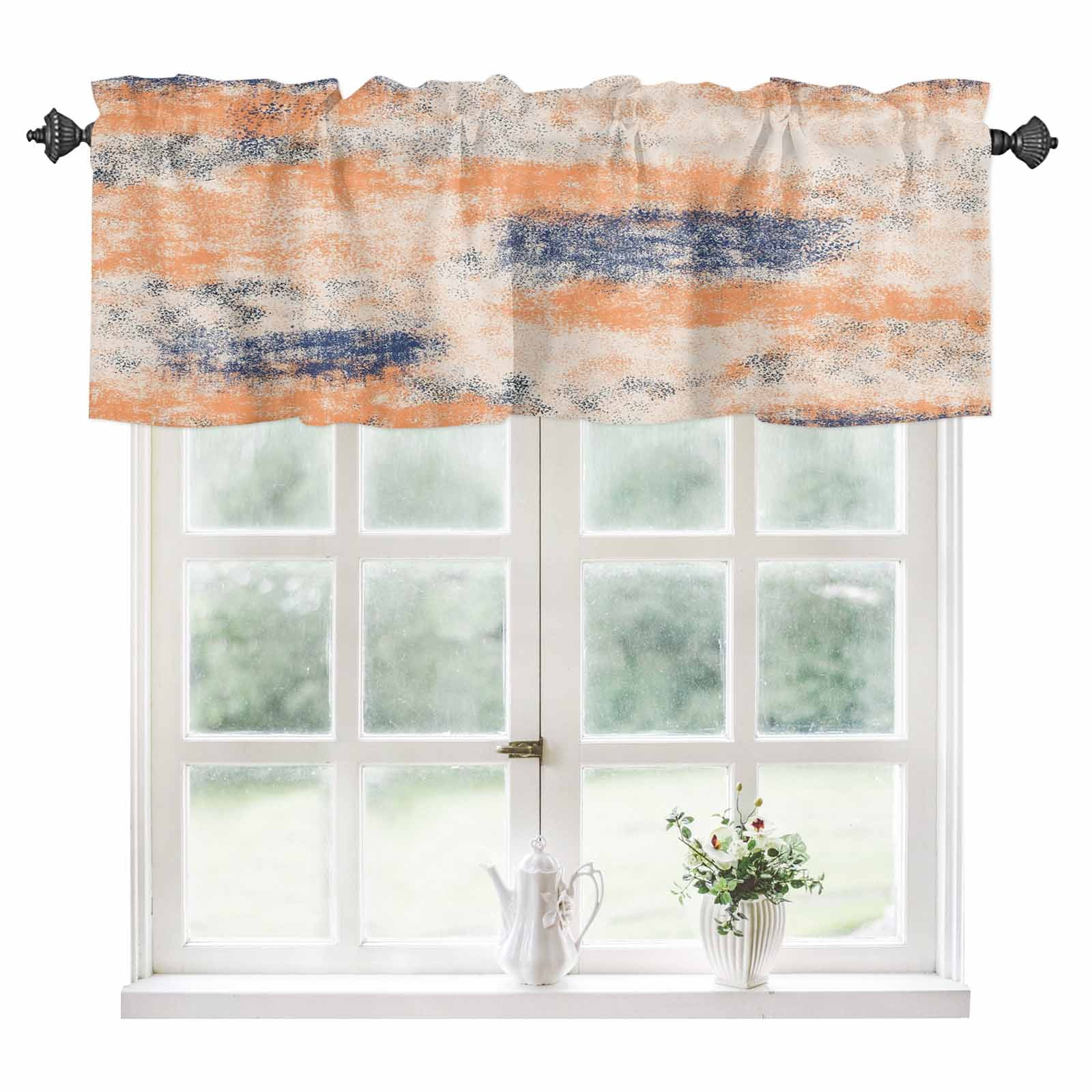 Orange Blue Kitchen Valances for Windows 42x12 Inch Kitchen Curtains ...