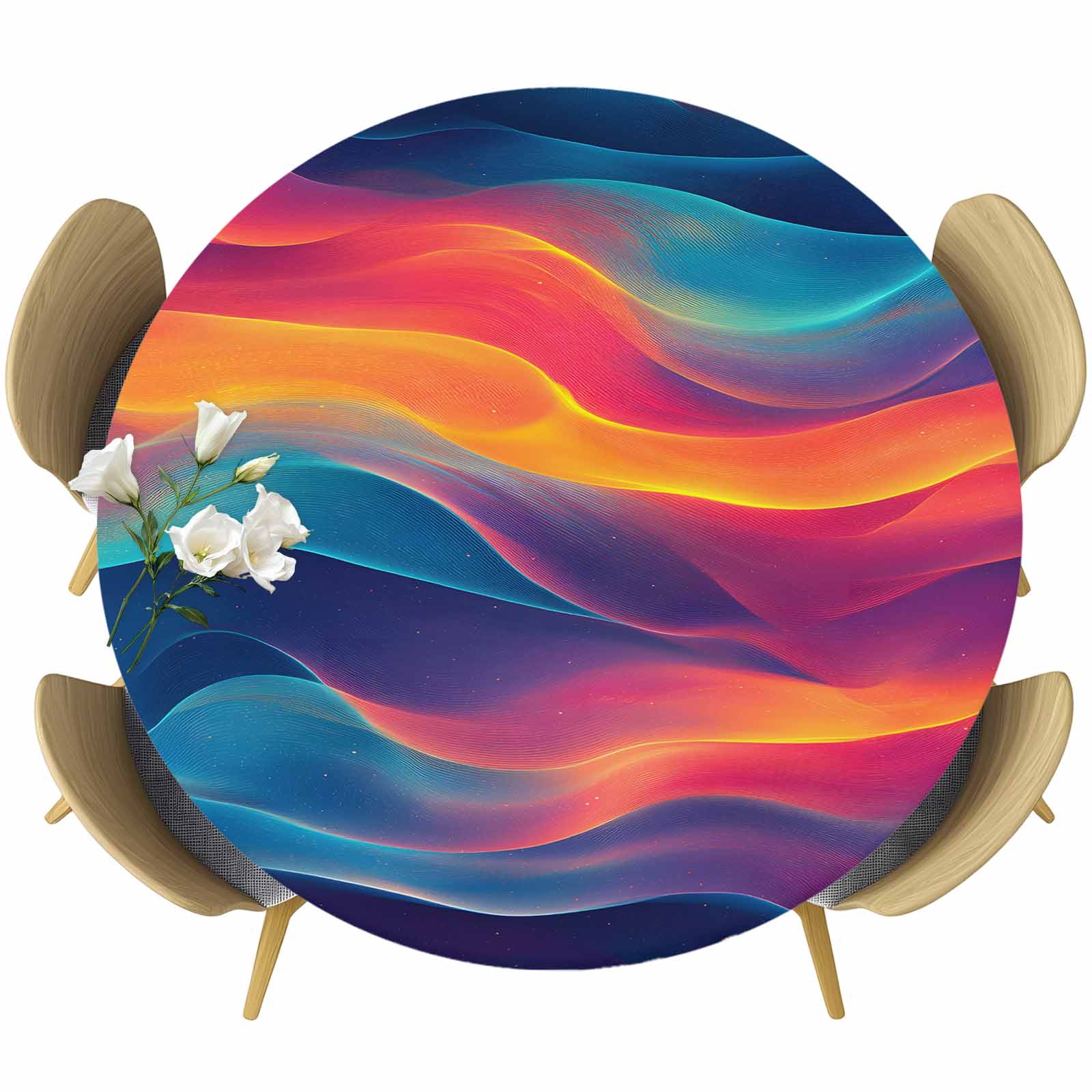 Orange Blue Pink Round Tablecloth 45-54 Inch Round Fitted Table Cloth ...