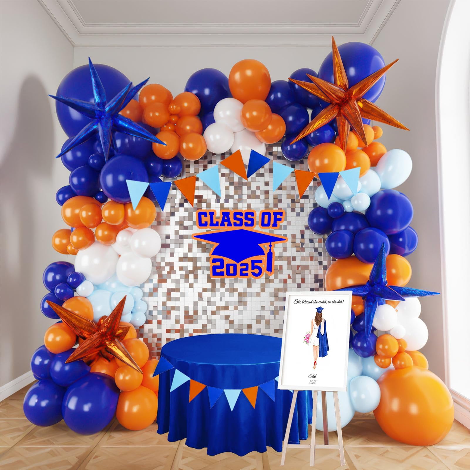 Orange and Blue PriNst Balloon Garland Arch Kit 130pcs with Star Mylar ...