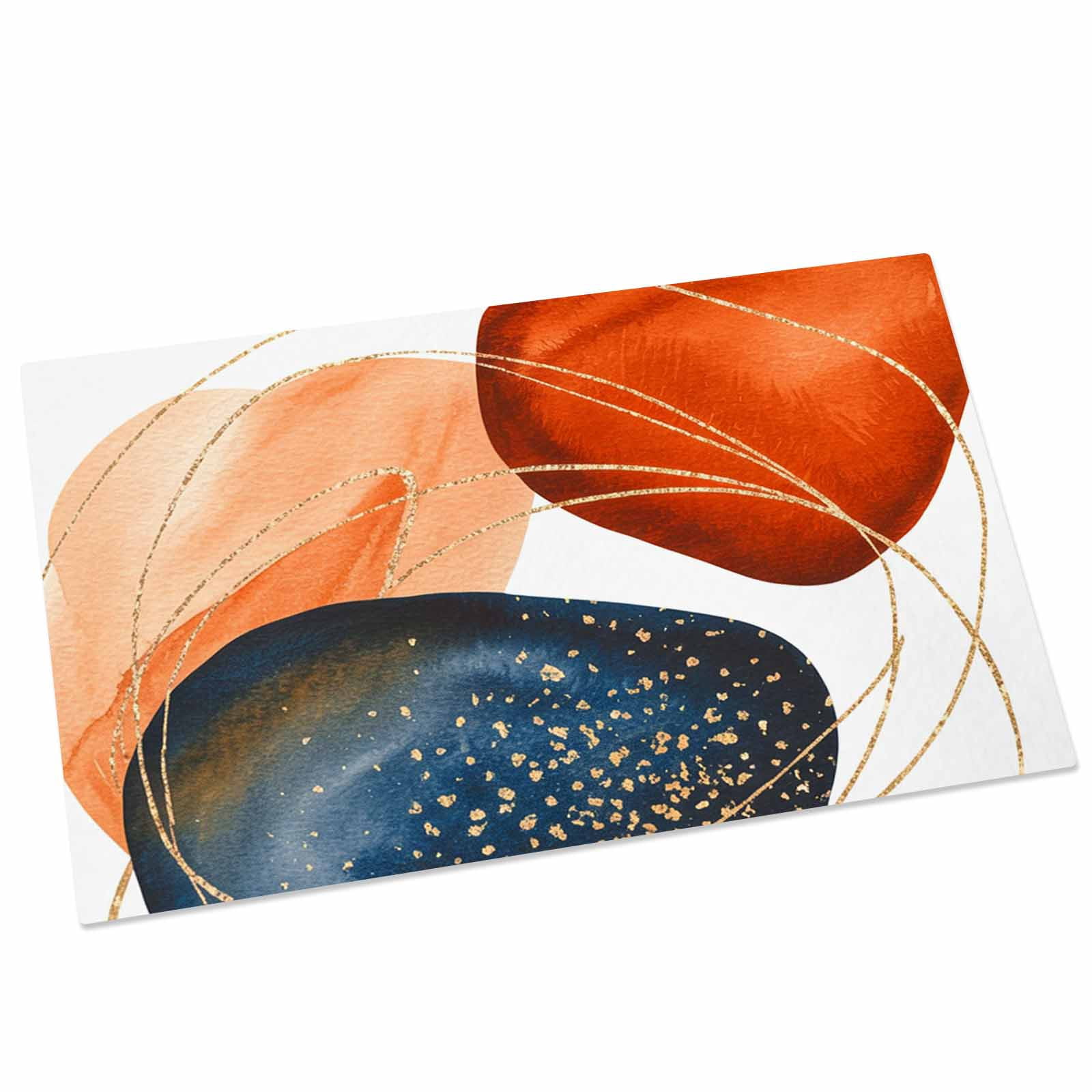 Orange Blue Round Door Mat 18x30 Inch Modern Abstract Geometric Burnt ...
