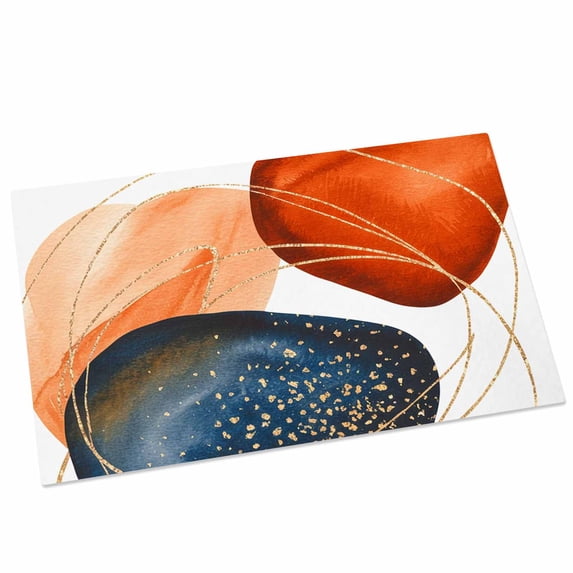 Orange Blue Round Door Mat 18x30 Inch Modern Abstract Geometric Burnt ...