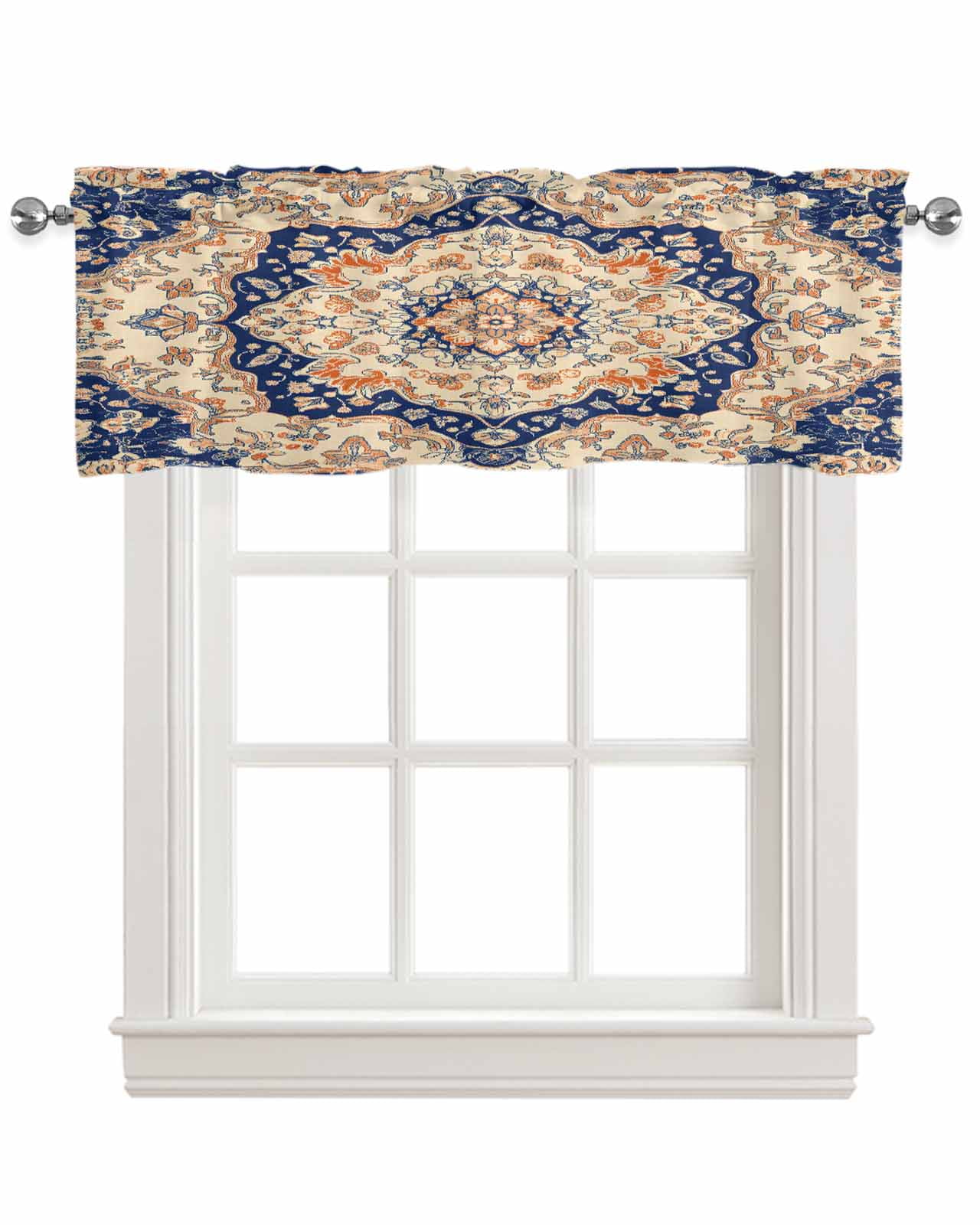 Orange Blue Southwestern Kitchen Valances for Windows Farmhouse Linen ...