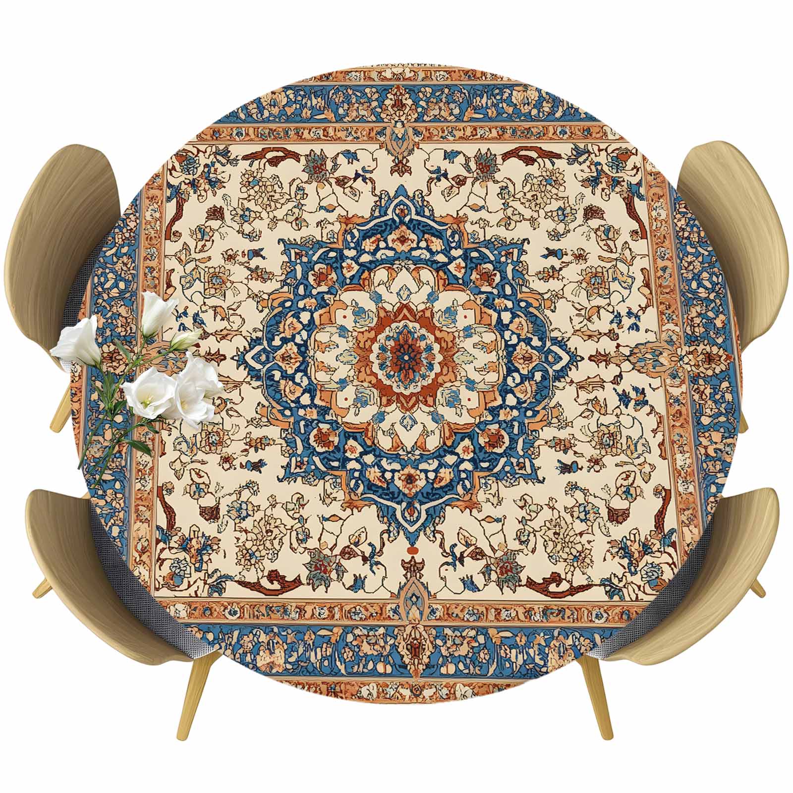 Orange Blue Southwestern Round Tablecloth 45-54 Inch Round Fitted Table ...