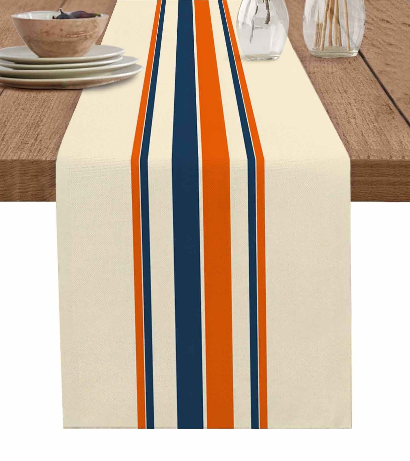 Orange Blue Stripe Table Runner 70 Inches, Farmhouse Minimalist Striped ...