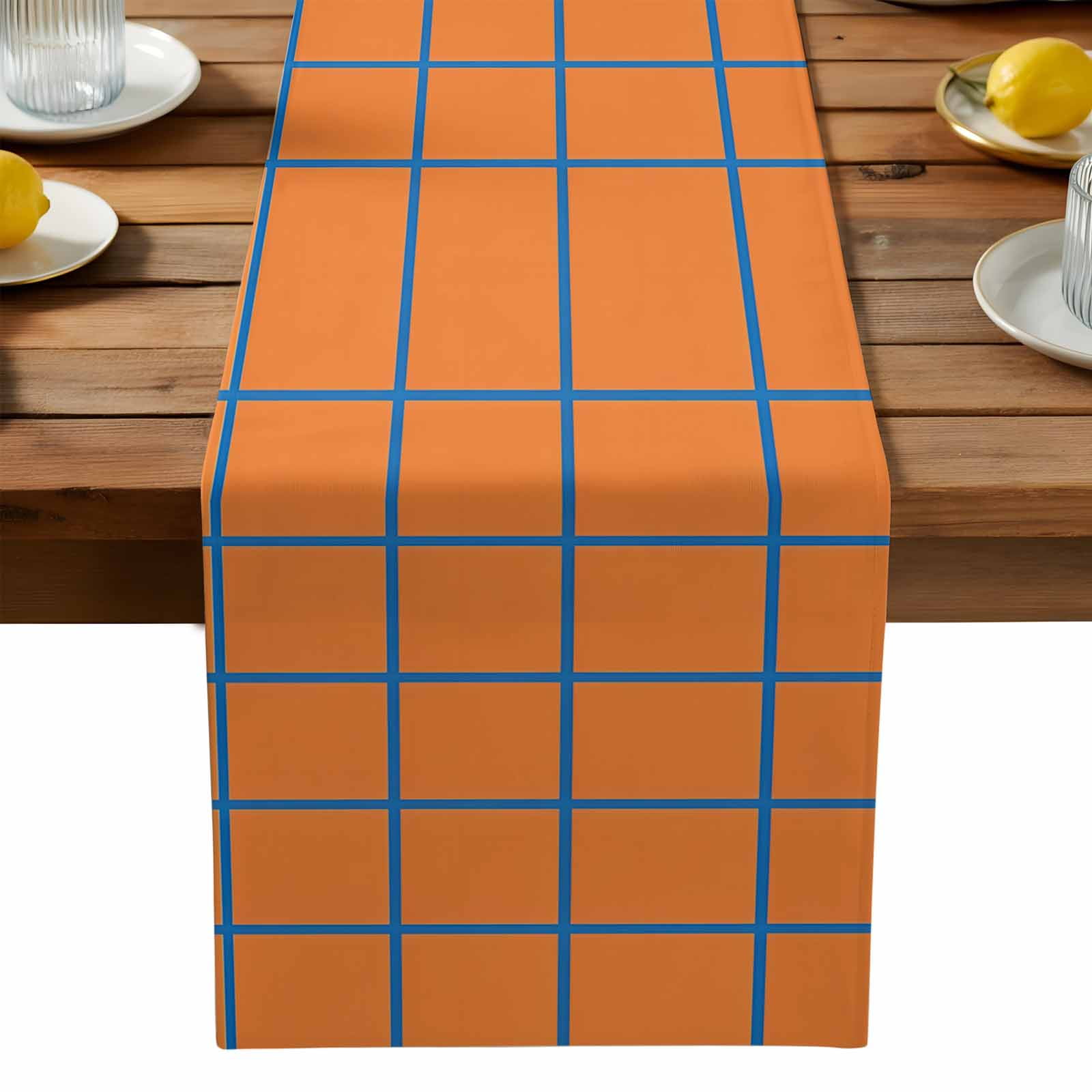 Orange Blue Stripes Check Table Runner, Simple Style Lines Abstract Art ...
