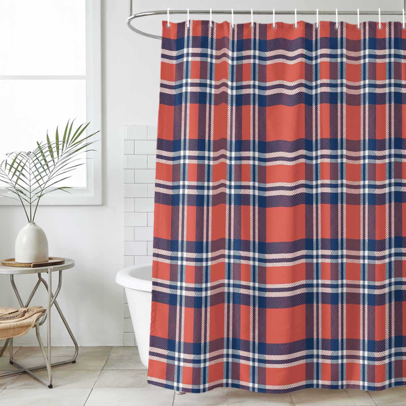 Orange Blue Waterproof Fabric Shower Curtain,British Style Buffalo ...