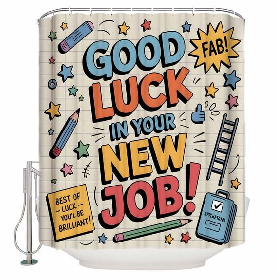 Orange Blue Words Bathroom Shower Curtains with 12 Hooks Polyester ...