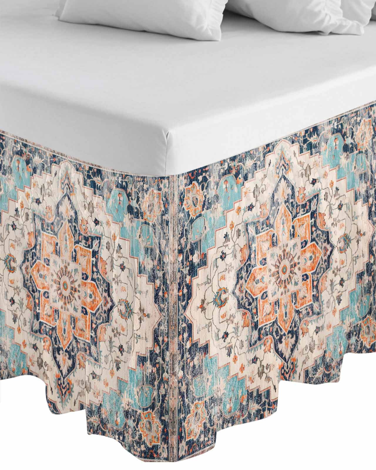 Orange Blue Wrap Around Bed Skirts for Queen Bed 18