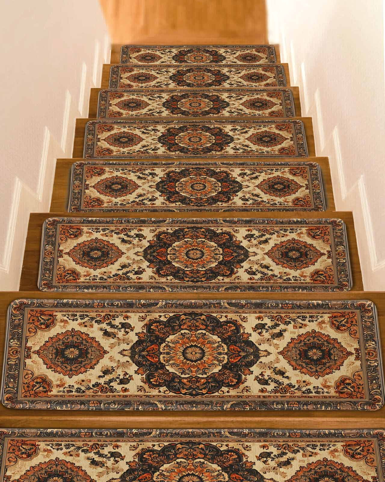 Orange Bohemia Flower Stair Treads Non Slip for Steps Vintage Boho ...