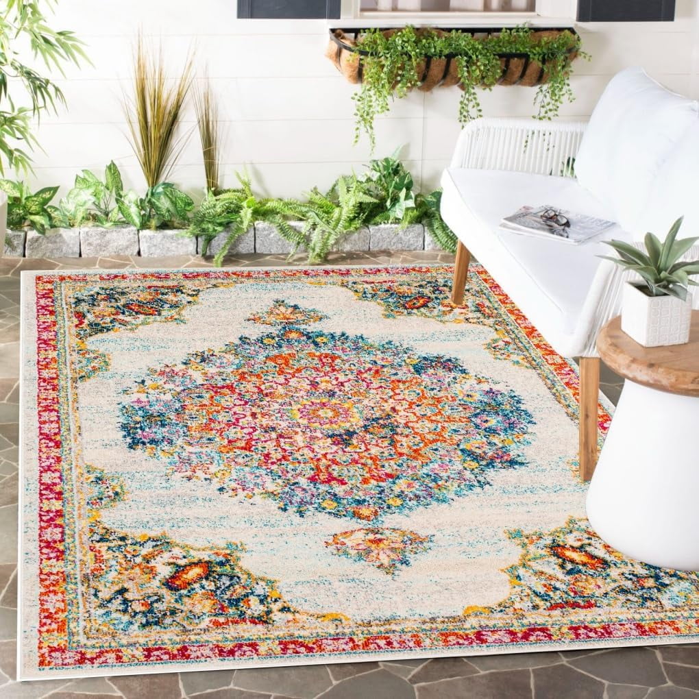 Orange Boho Outdoor Rug For Patio Balcony Porch Deck Garden Washable ...