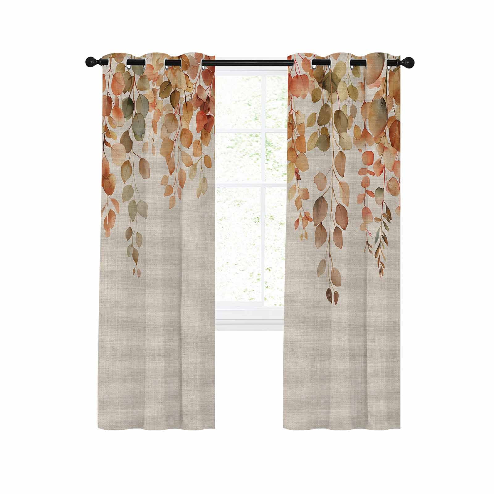Orange Botanical Blackout Curtains 63 Inches Long for Bedroom ...