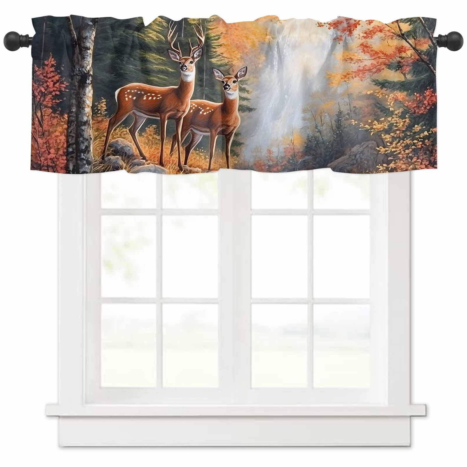 Orange Botanical Elk Valances for Windows Farmhouse Kitchen Curtains ...