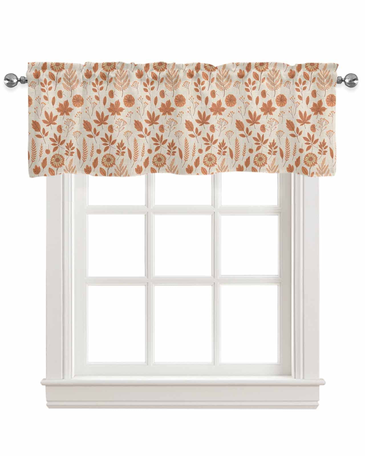 Orange Botanical Fall Kitchen Valances for Windows Farmhouse Linen ...