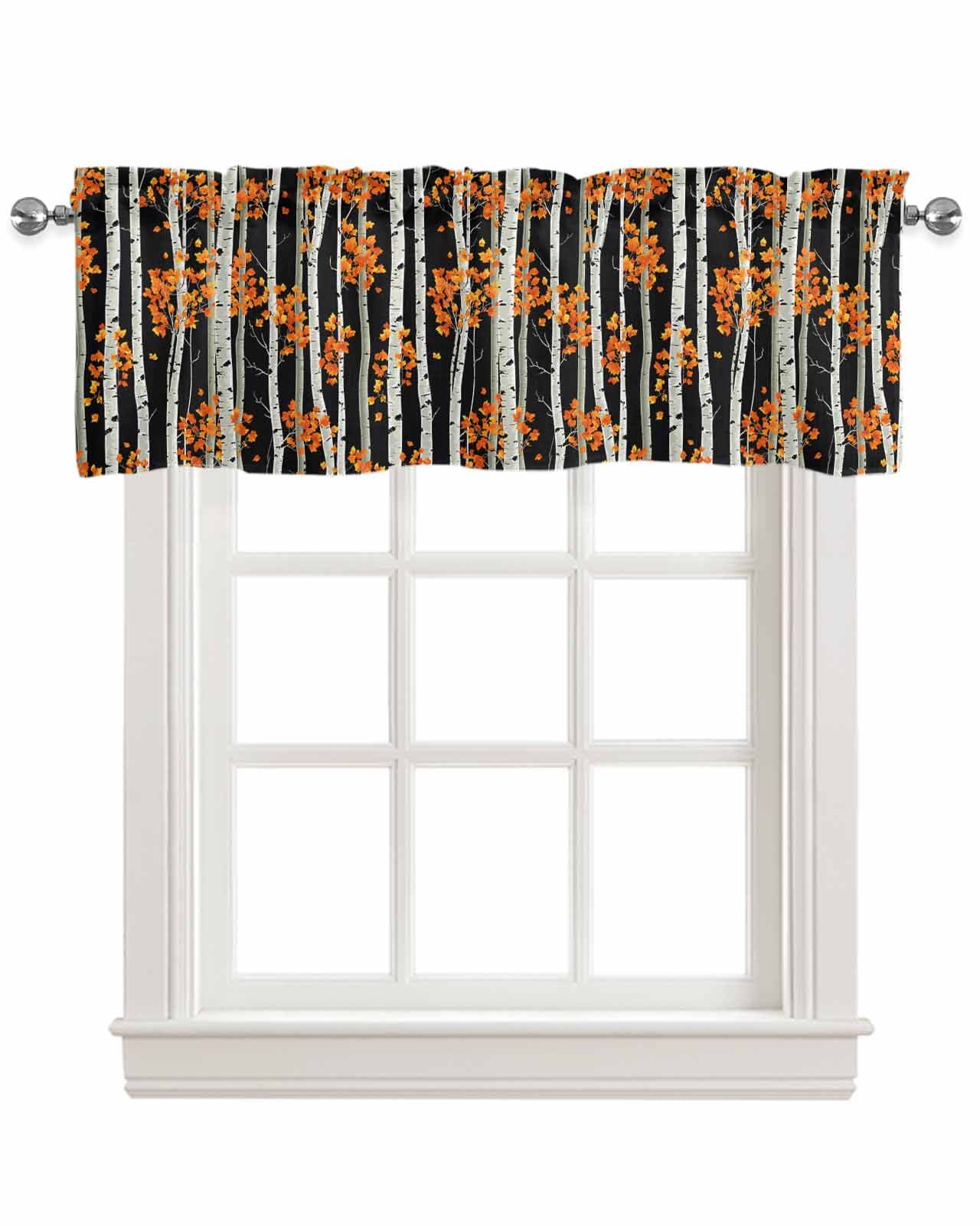 Orange Botanical Kitchen Valances for Windows Farmhouse Linen Window ...