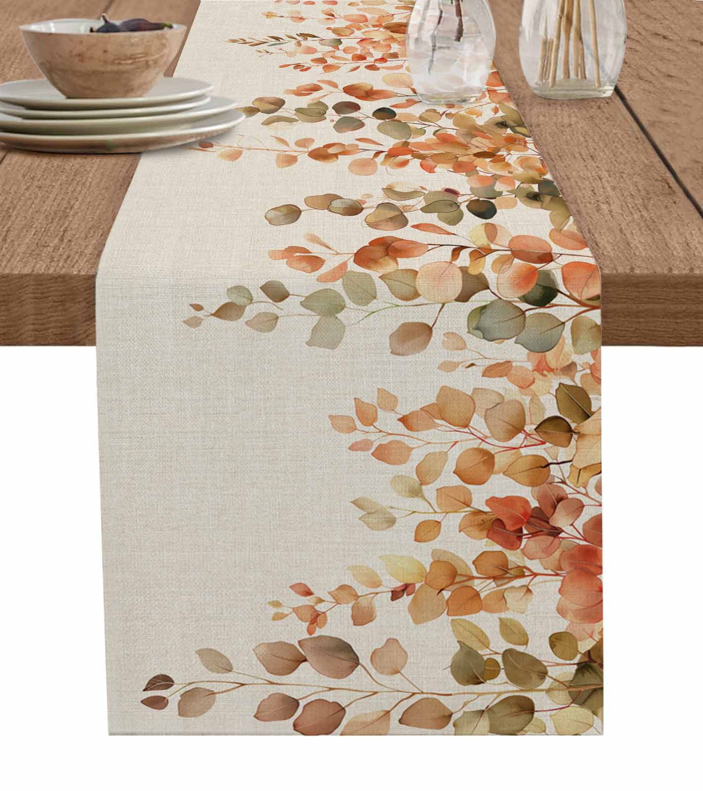 Orange Botanical Table Runner Farmhouse Leaf Fall Thanksgiving ...