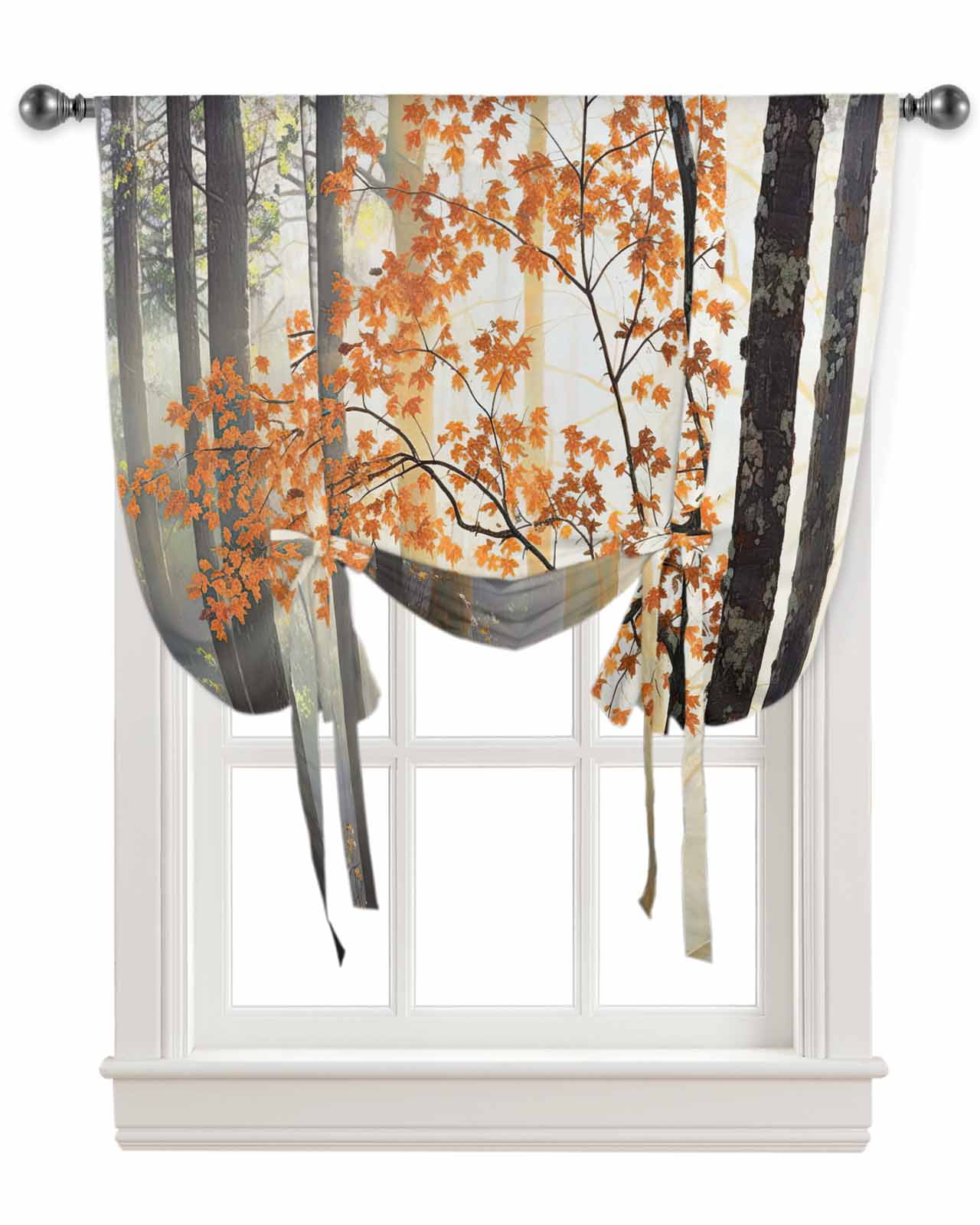 Orange Botanical Tree Tie Up Curtains for Kitchen Bathroom Bedroom ...