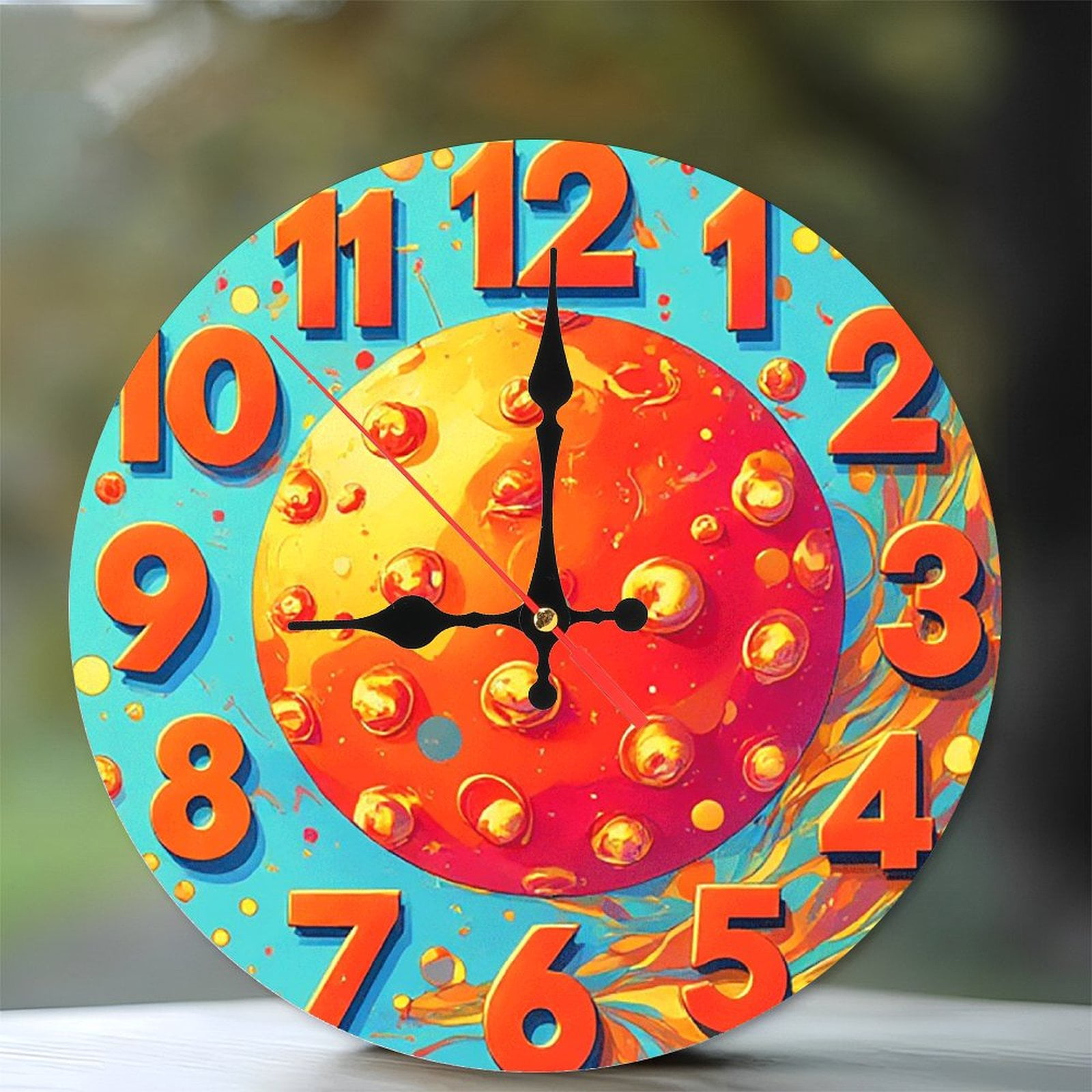 Orange Bubble Wall Clock Abstract Art Home Decor 10-Inch Silent Wooden ...