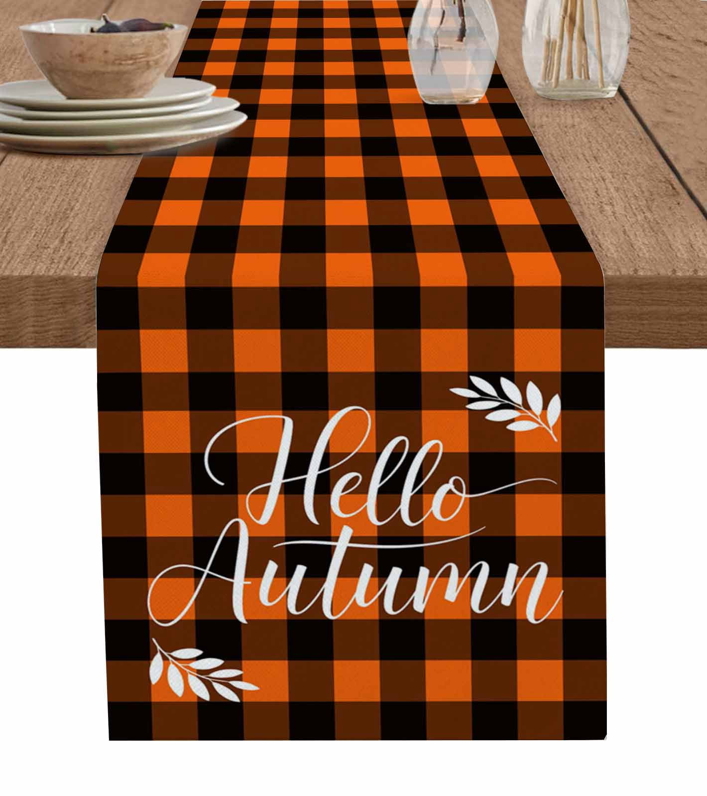 Orange Buffalo Plaid Table Runner 70 Inches, Vintage Check Fall ...